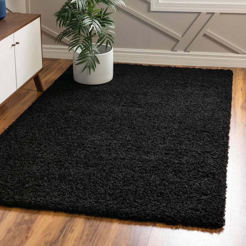 Ebern Designs Santoshi Performance Jet Black Rug & Reviews | Wayfair