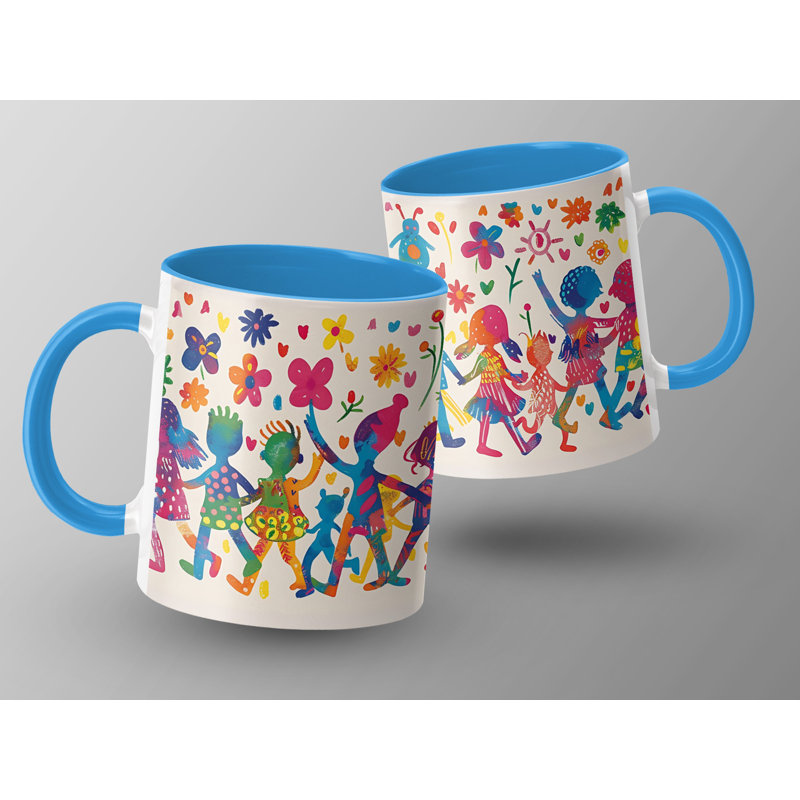 East Urban Home Set of 2 Kids Drawing Style 11oz Accent Mugs – Ceramic ...