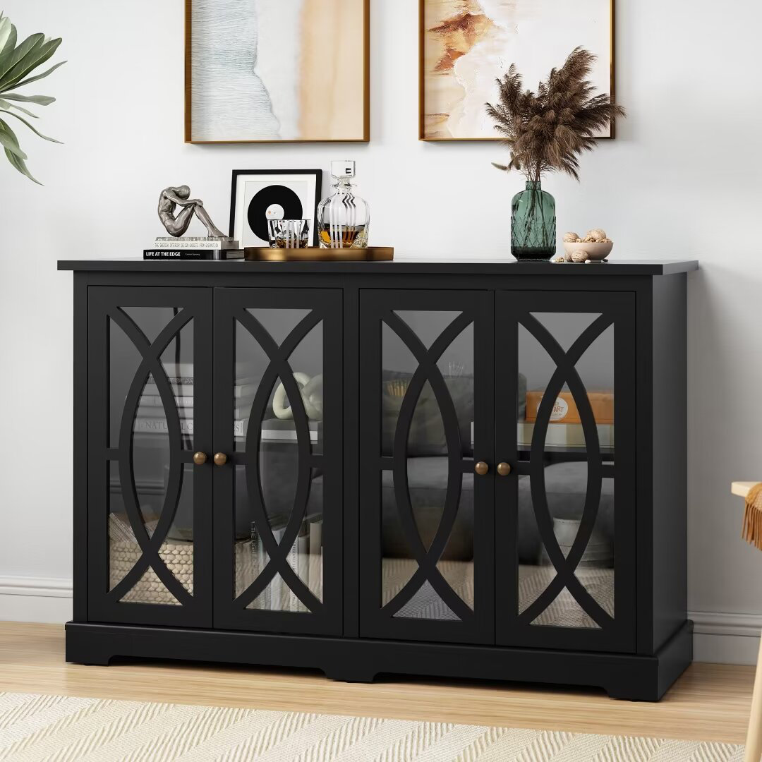 Winston Porter Orben 47" Sideboard Buffet Cabinet with 4 Glass Doors ...
