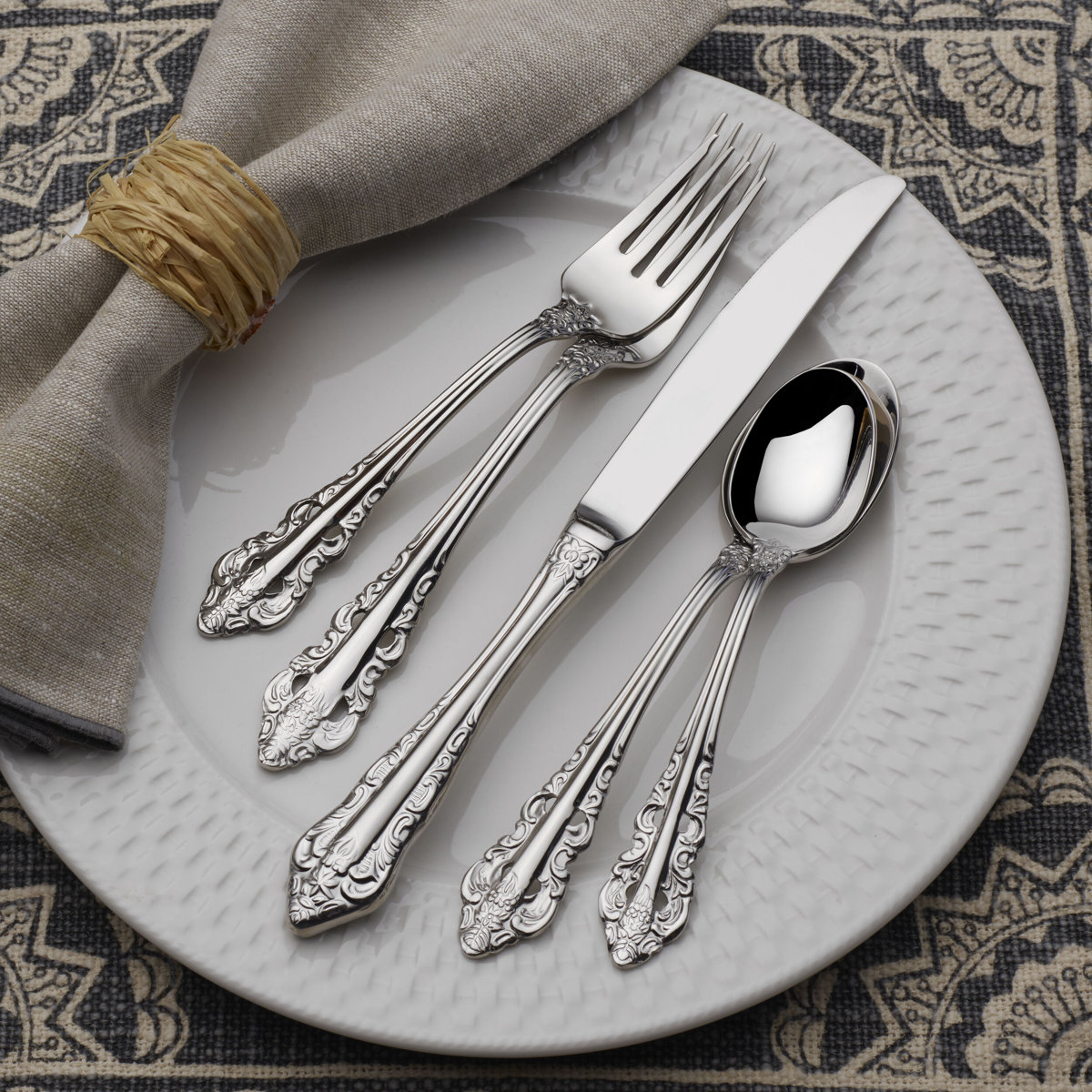 Wallace Antique Baroque 65-Piece 18/10 Stainless Steel Flatware Set ...