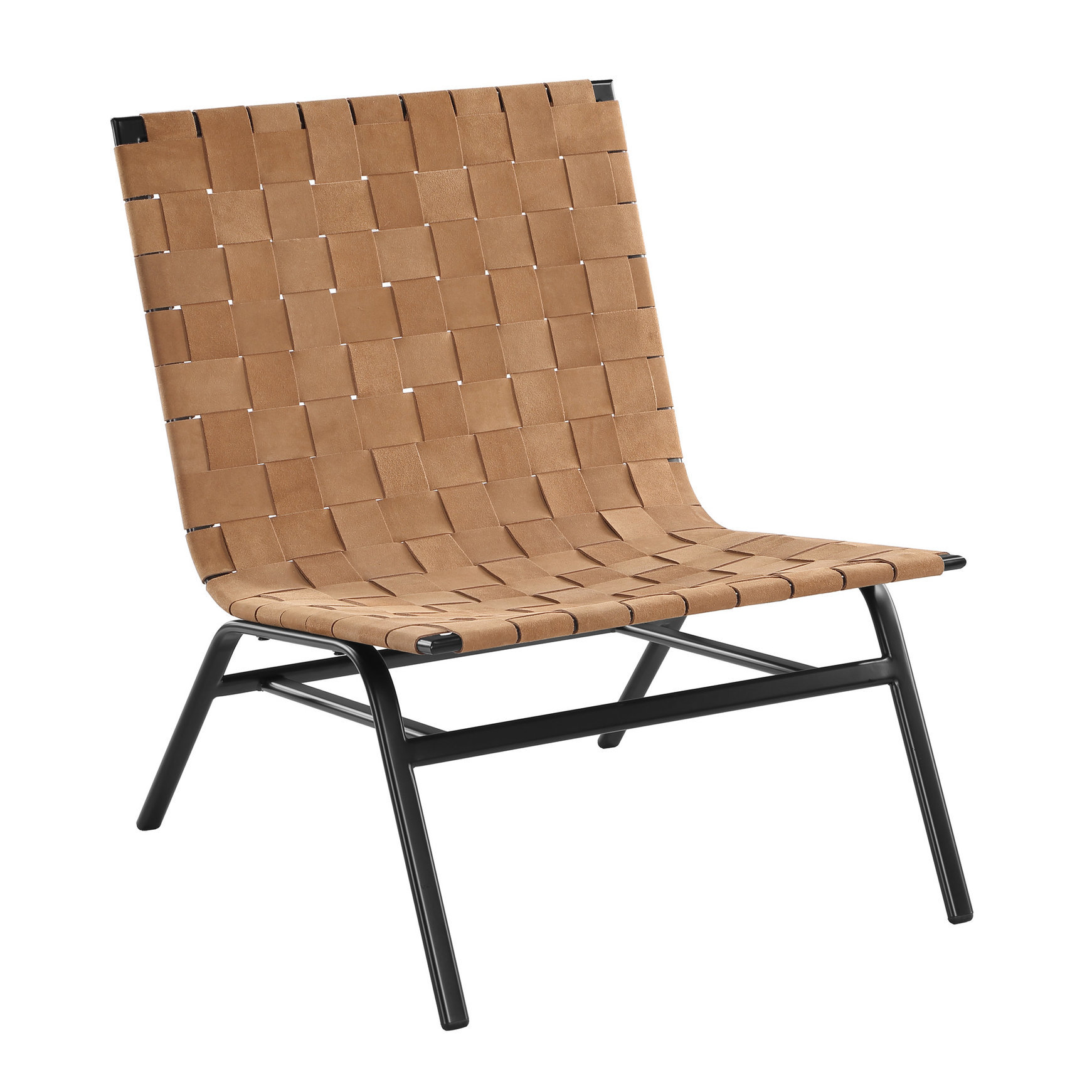 Corrigan Studio® Brown Leather Basket Weave Accent Seat - Metal Frame ...