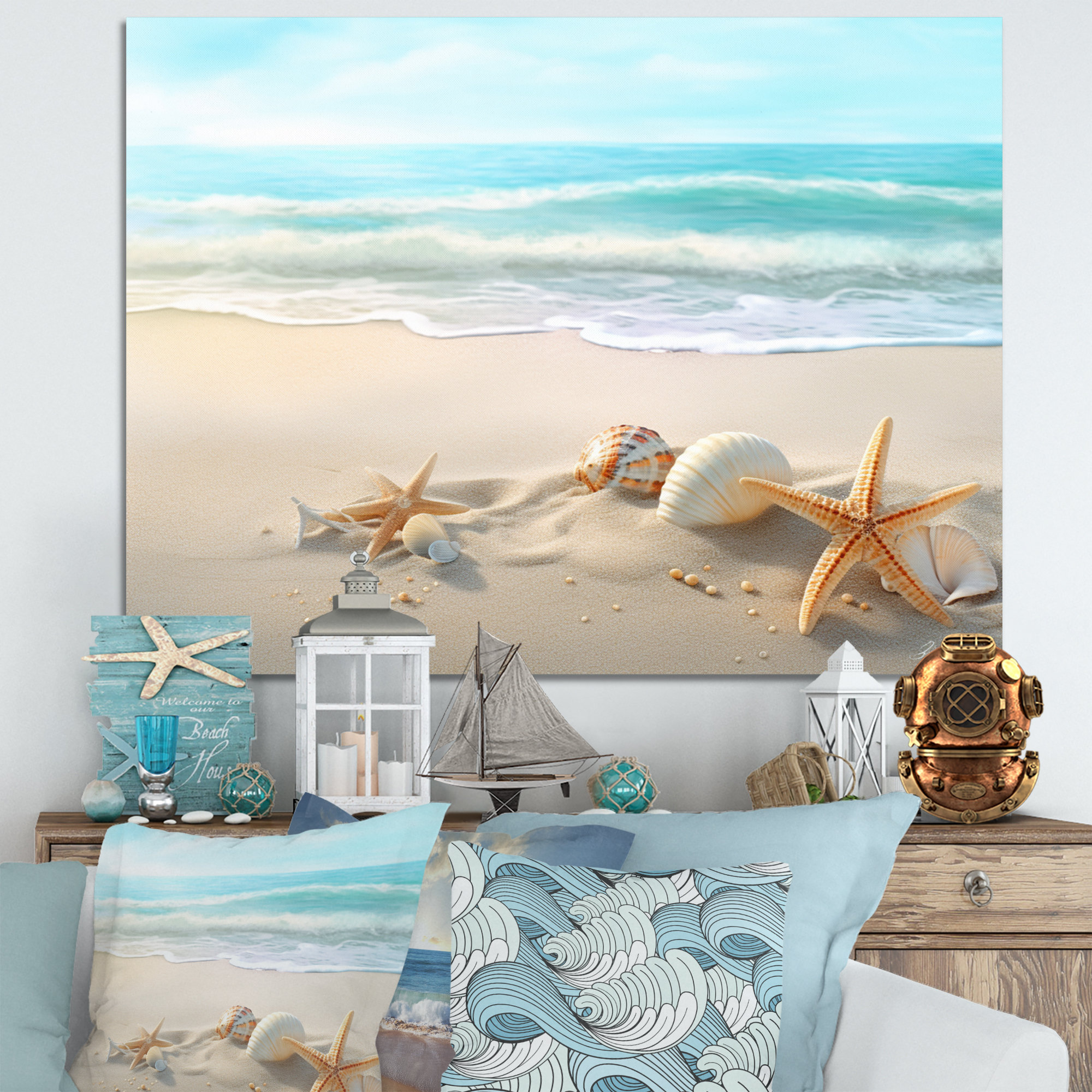 Dovecove Starfish And Seashells I - Modern Landscape Beach Canvas Print ...