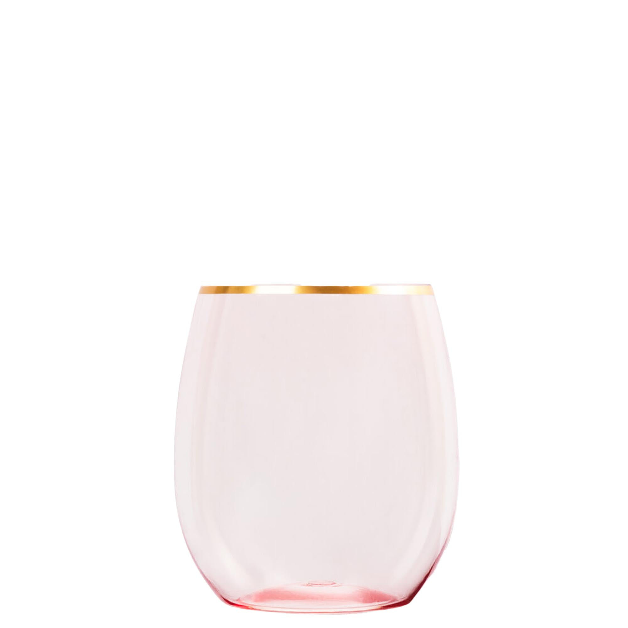 Ecoquality 12 Oz Pink Plastic Stemless Wine Glasses With Gold Rim 12 7863