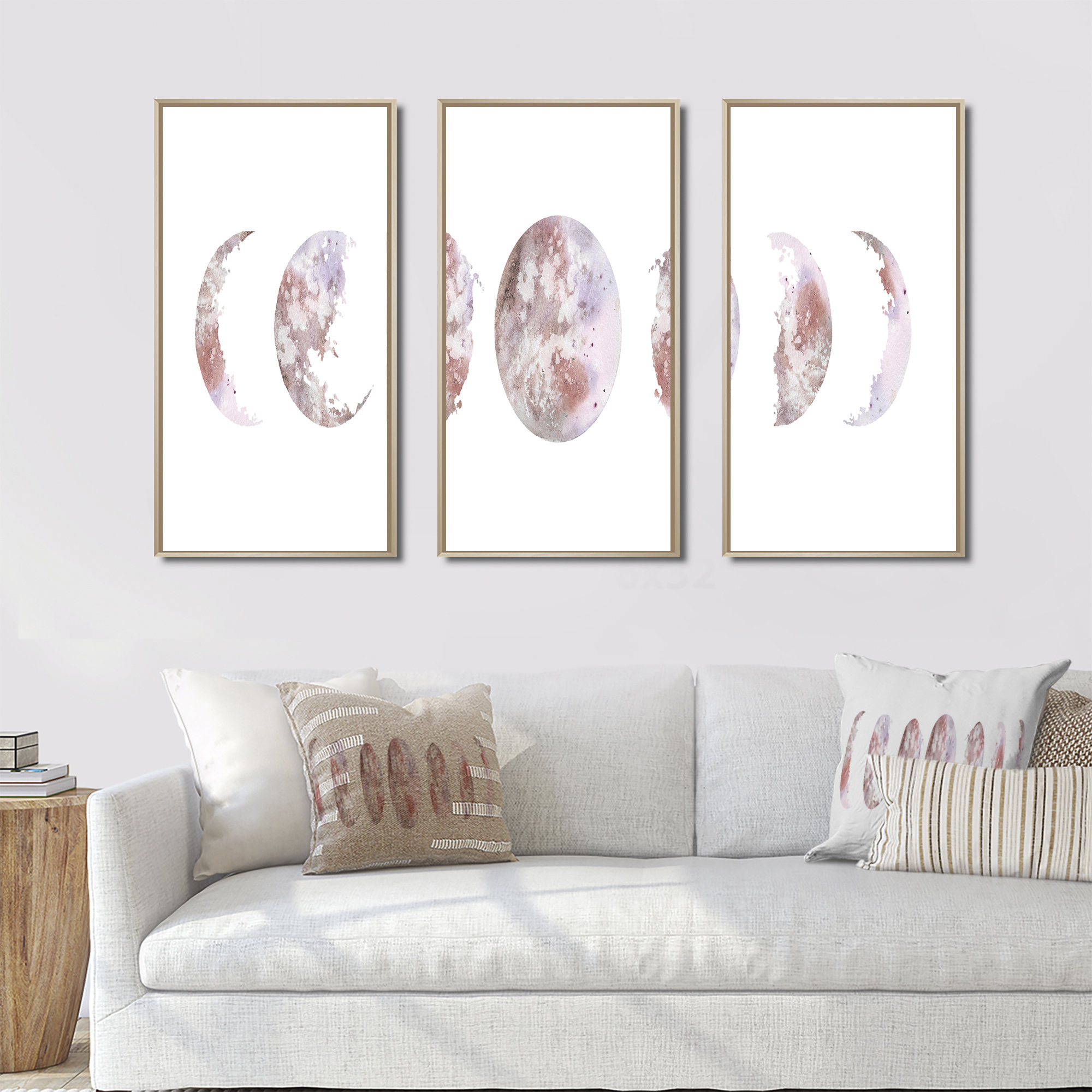 Design Art Moon Phases - Modern Framed Canvas Wall Art Set Of 3 | Wayfair