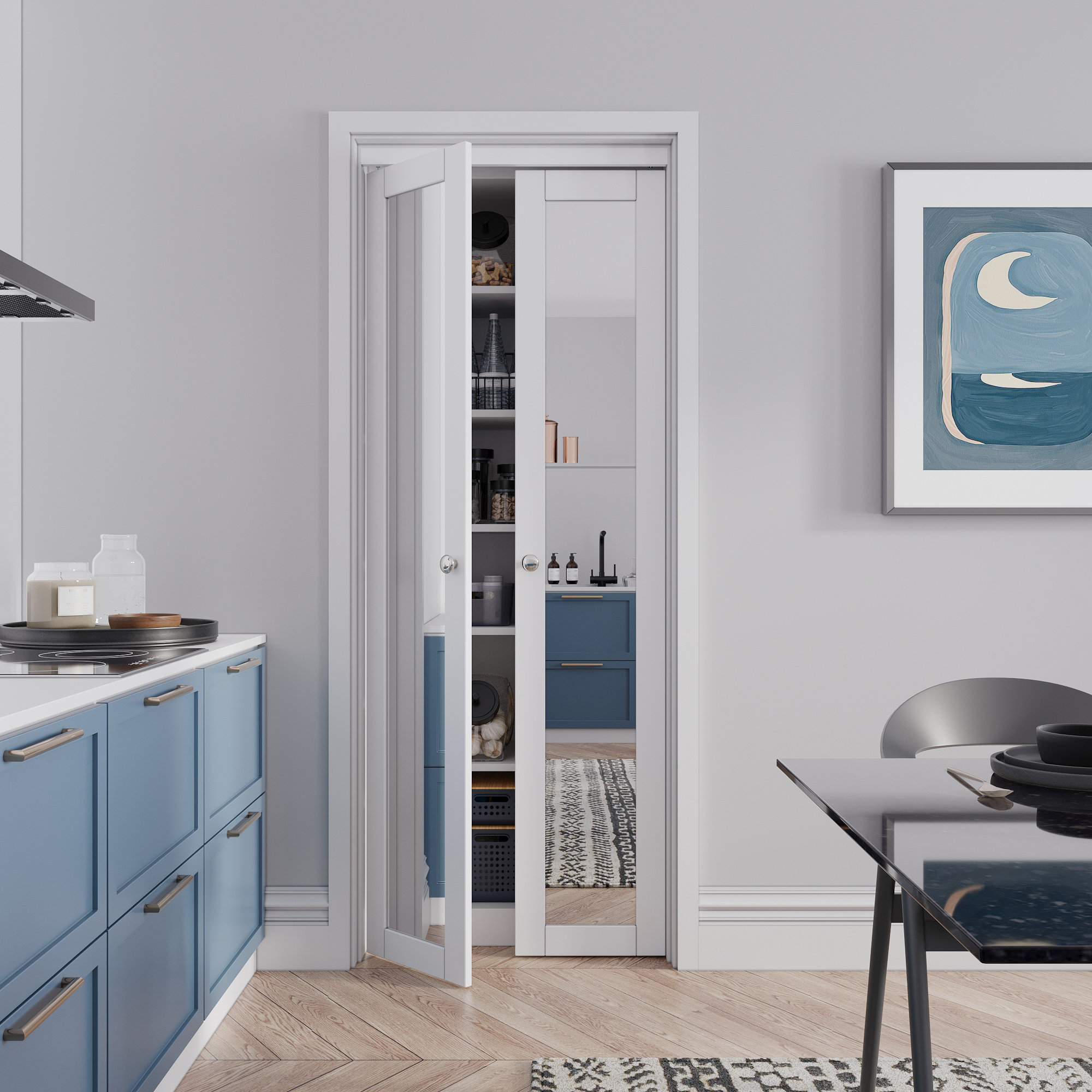 HOZONE Pivot Doors Mirrored Door Solid Manufactured Wood with ...