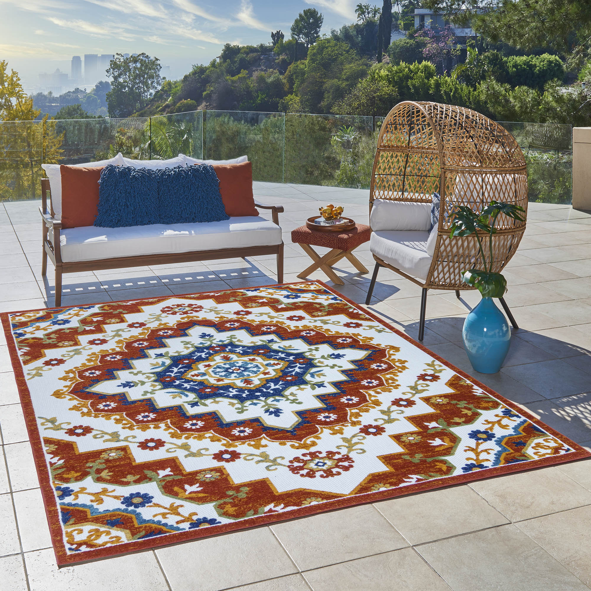 Gertmenian Tapis d'intérieur / extérieur tissé à plat de style mandala rouge Fosel Arasi ...