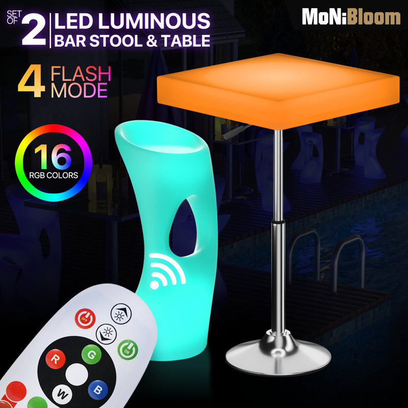 Wrought Studio™ 2 - Person LED Light Up Bar Stool and Table | Wayfair