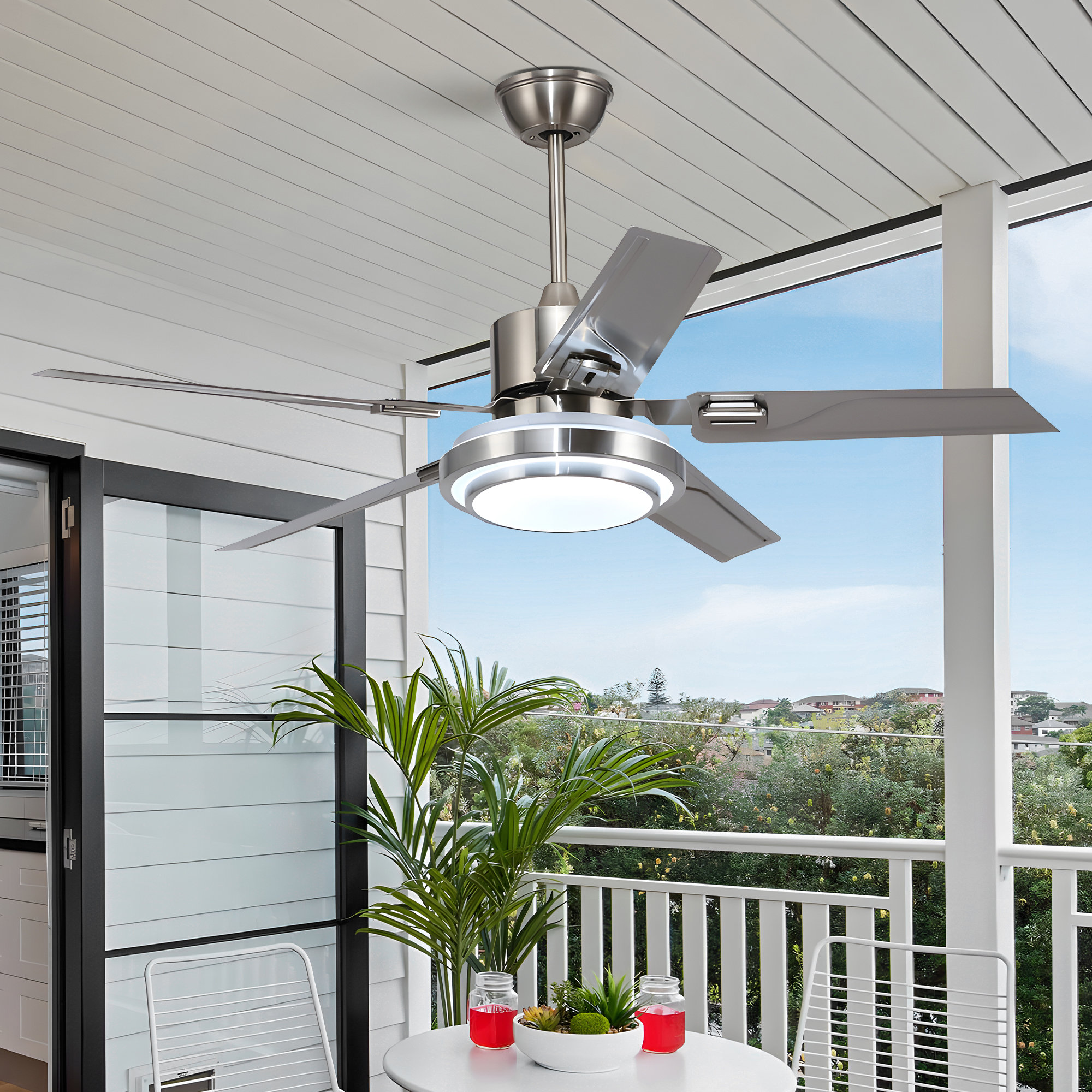 Orren Ellis Tavin 5 - Blade LED Stainless Steel Ceiling Fan with Remote ...
