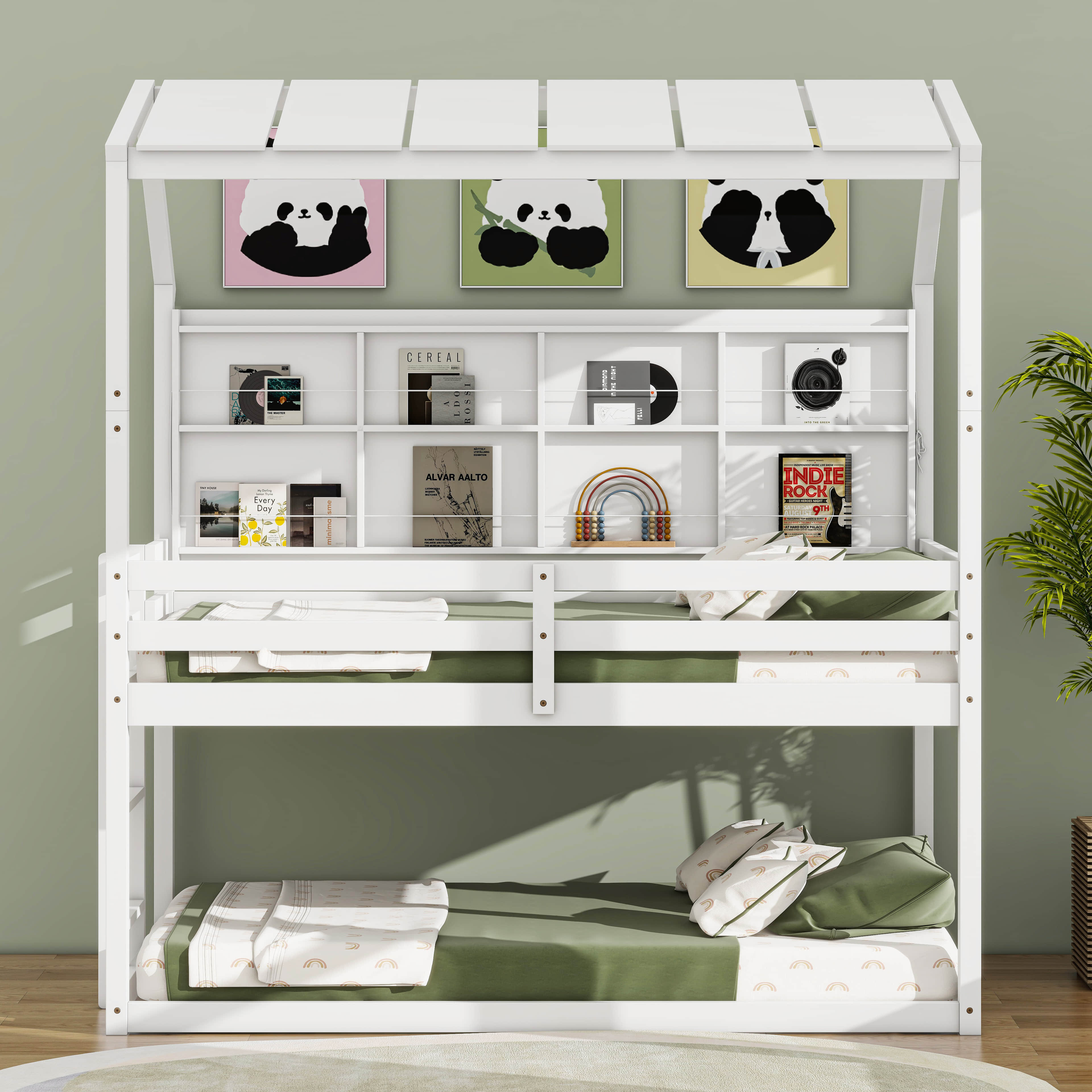 Cosmic House Twin Over Twin Size Bunk Bed With Bookshelves, Semi ...