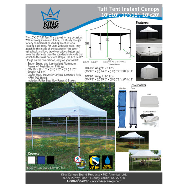 King Canopy Tuff Tent 10ft x 10ft Instant Pop Up Canopy | Wayfair