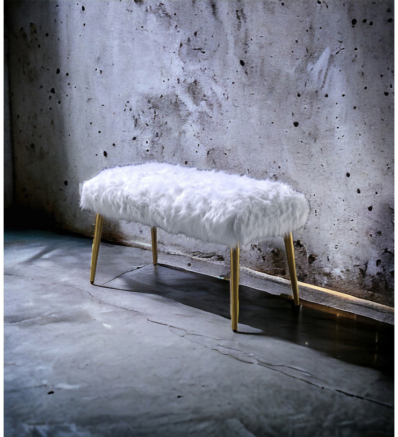 Everly Quinn Faux Fur Bench With Tight Seat Cushion | Wayfair