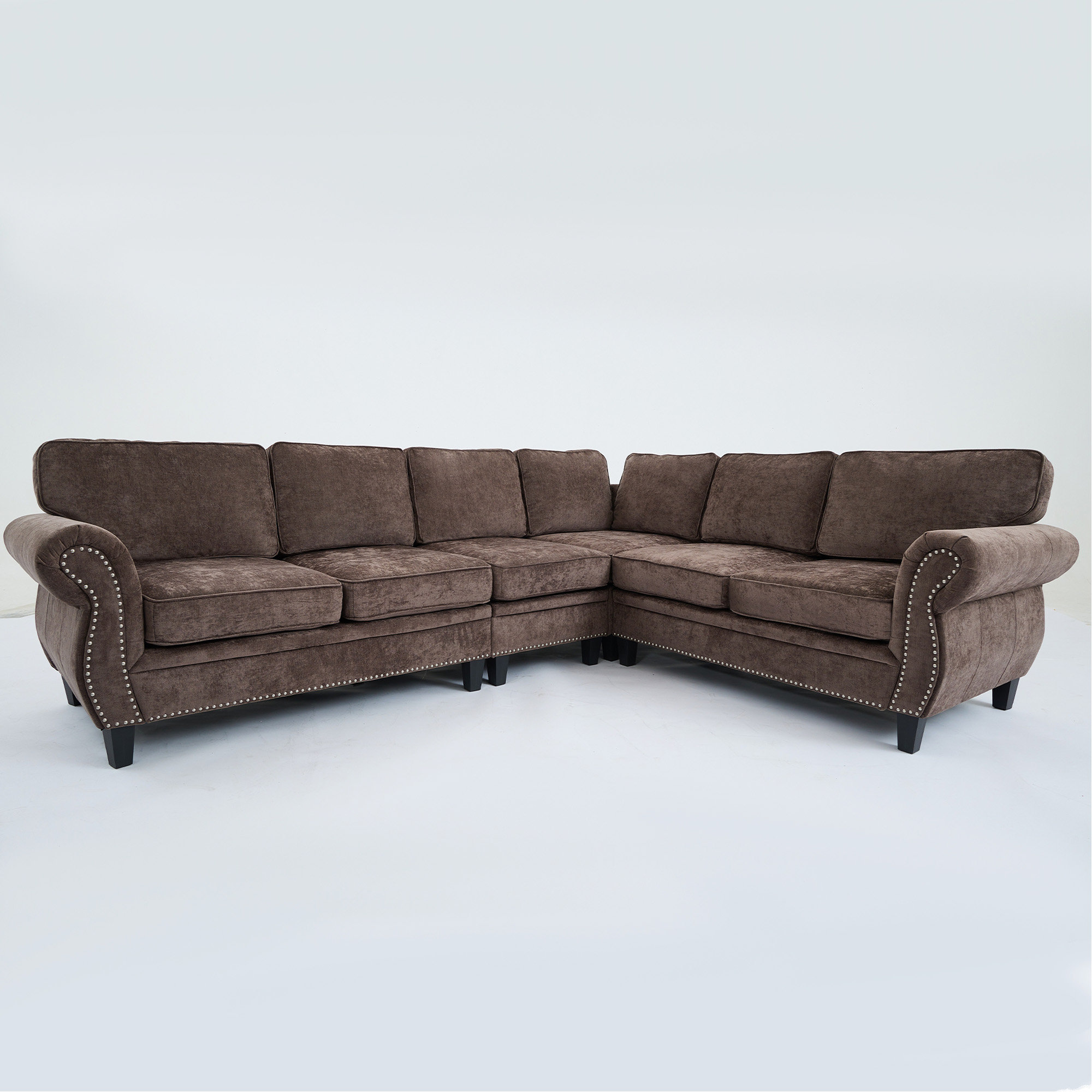 Darby Home Co 109.5" Modular Sectional Sofa , Rivets Decorated & Rolled ...