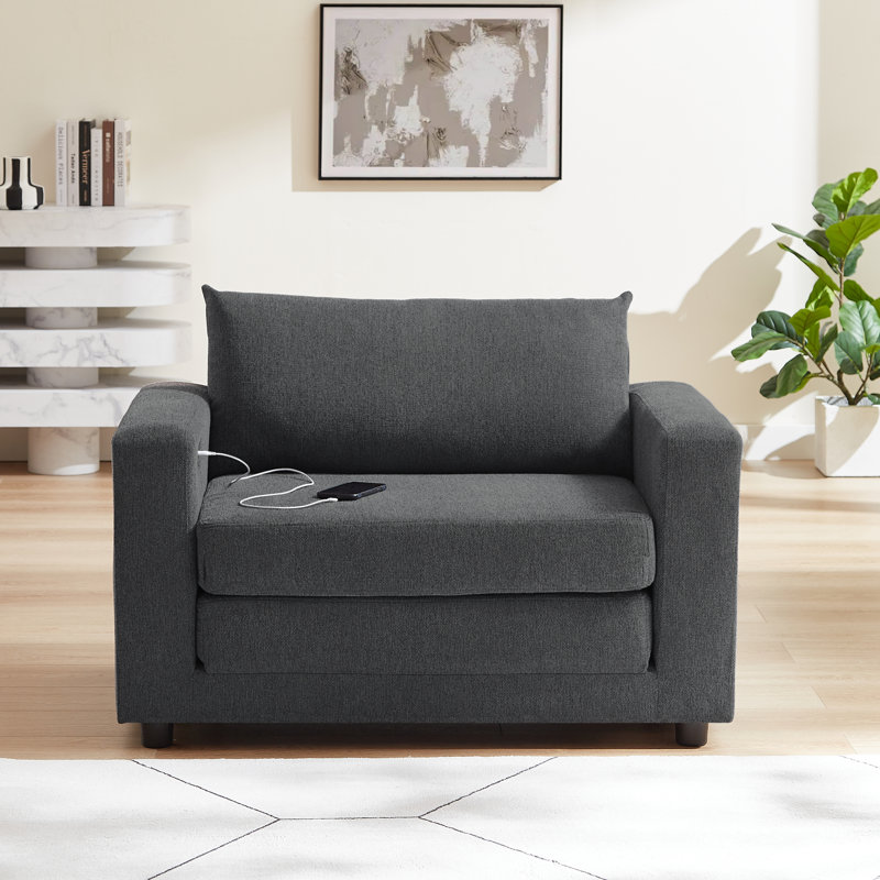 Ebern Designs Beverlye Convertible Sleeper Chair, Accent Chair with USB ...