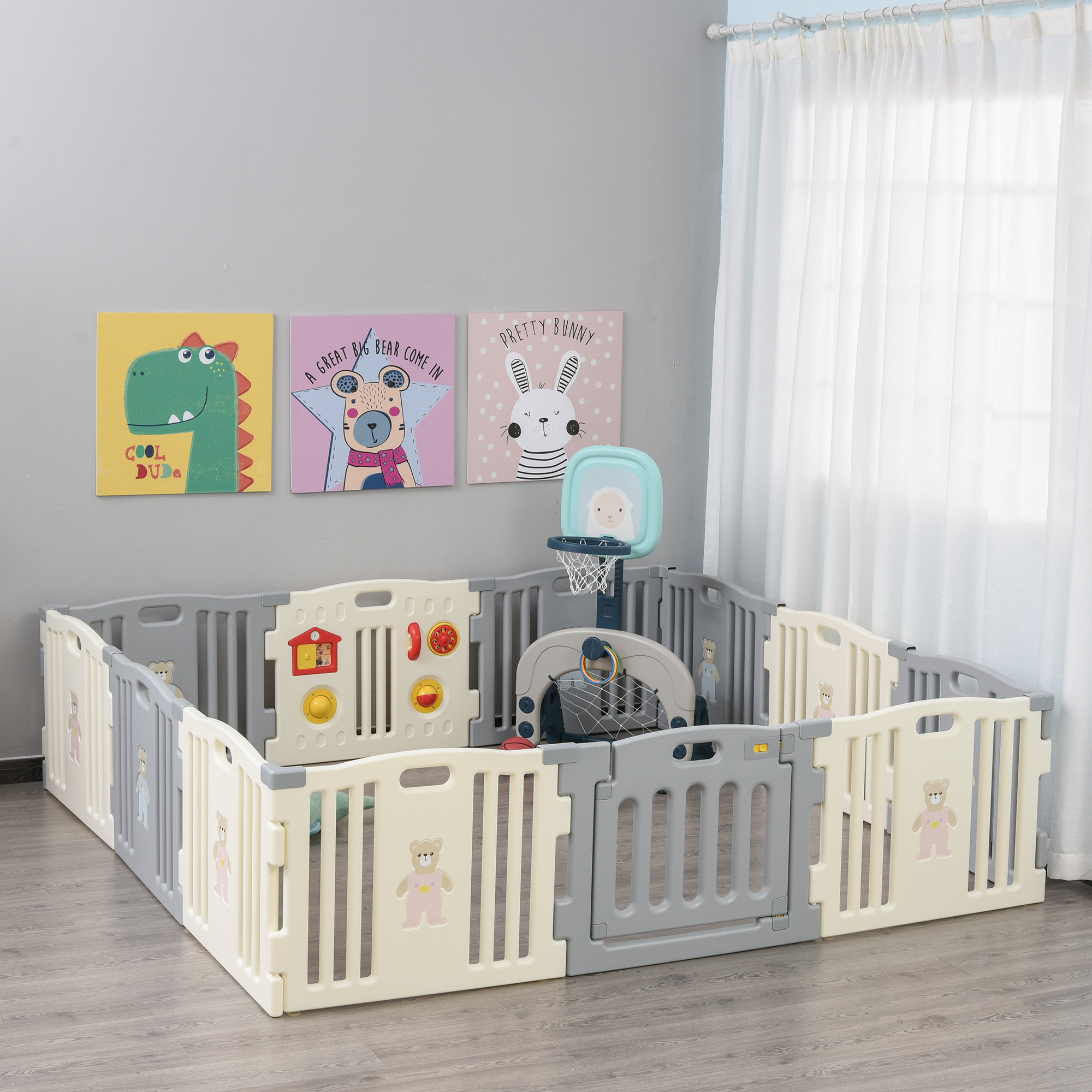 Qaba 10 Panel Baby Playpen Children Playpen Safety Gate Kids Activity ...