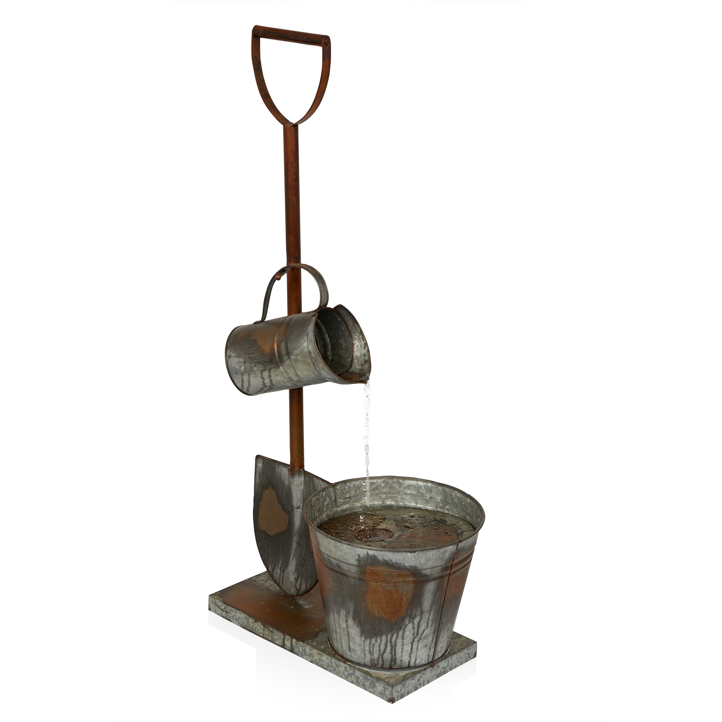 Millwood Pines 41"H Outdoor Floor Galvanized Garden Fountain | Wayfair