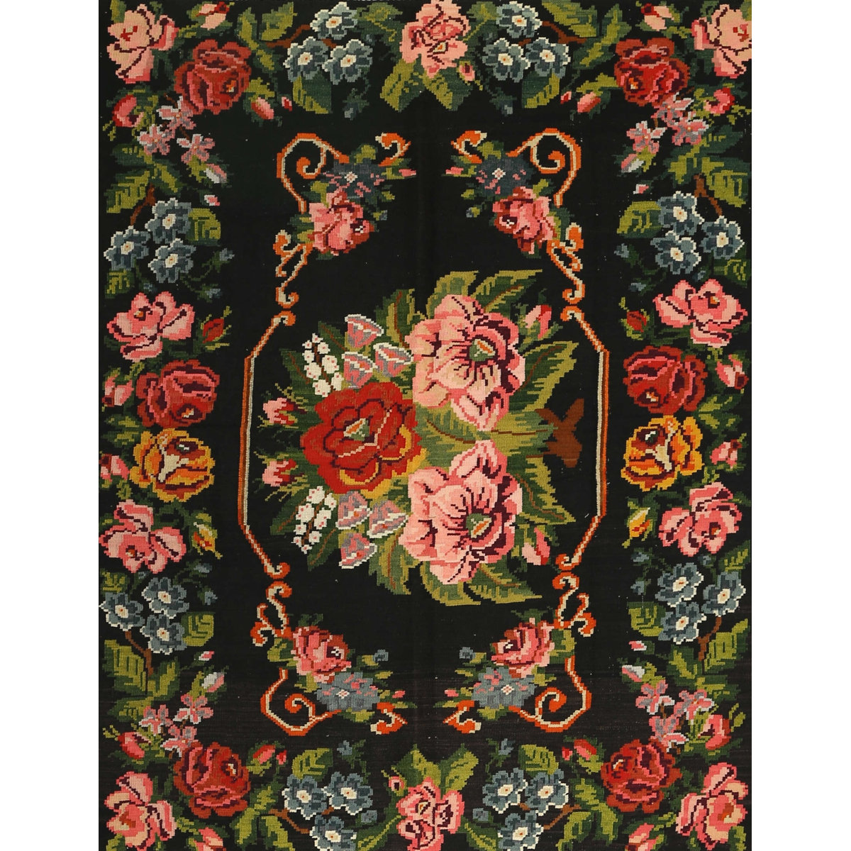 Bungalow Rose Wulfsige Floral Black/Green/Pink Area Rug & Reviews | Wayfair