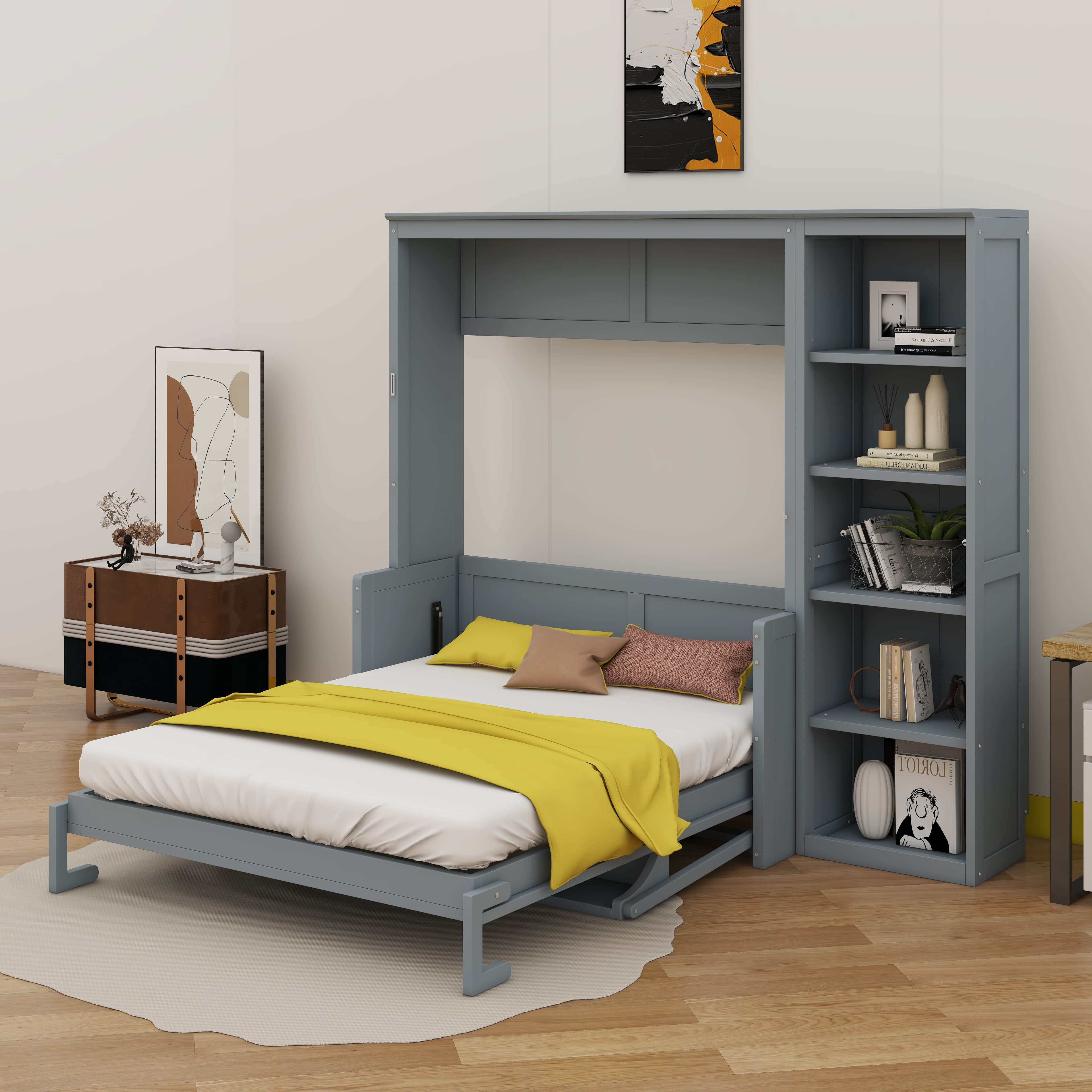 Orren Ellis Murphy Bed With Combined Built-In Desk And Bookshelf Unit | Wayfair