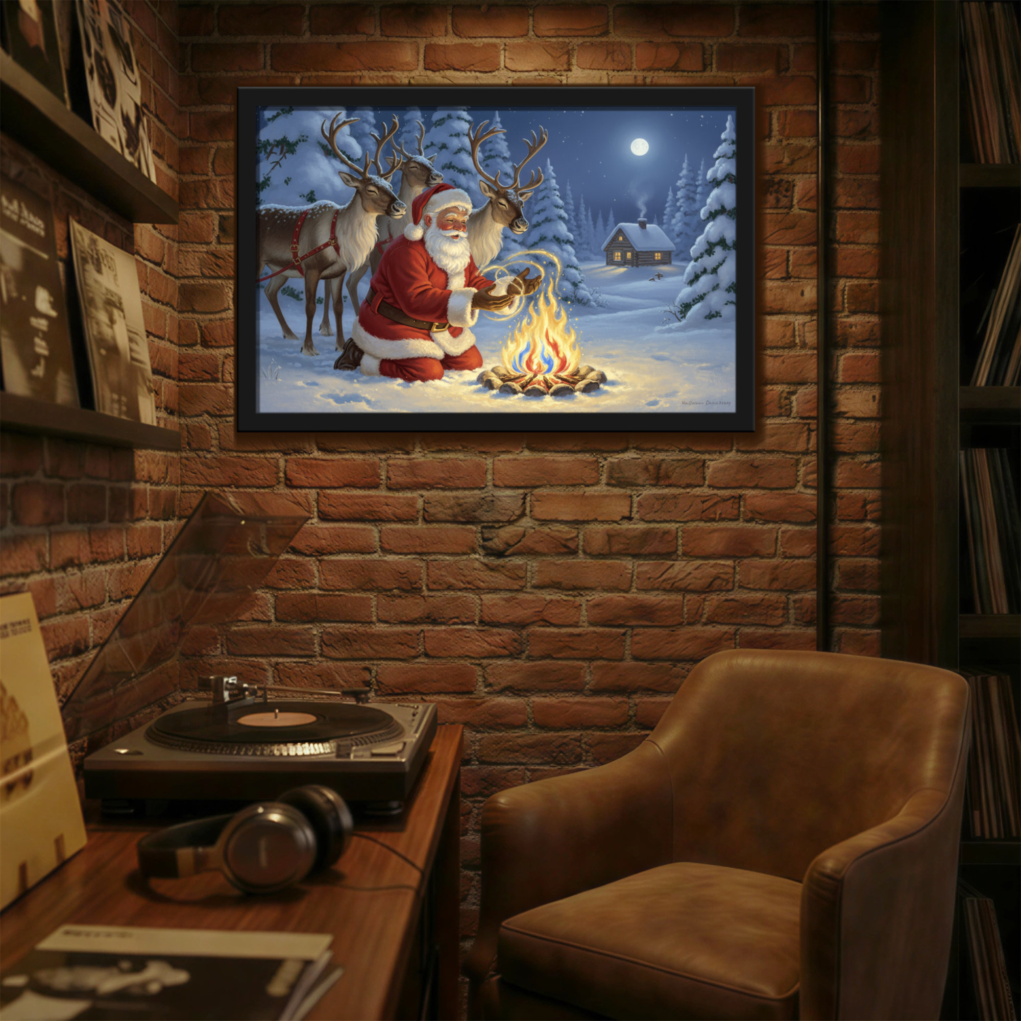 Foundry Select Christmas Santa Claus With Reindeer And Campfire | Wayfair