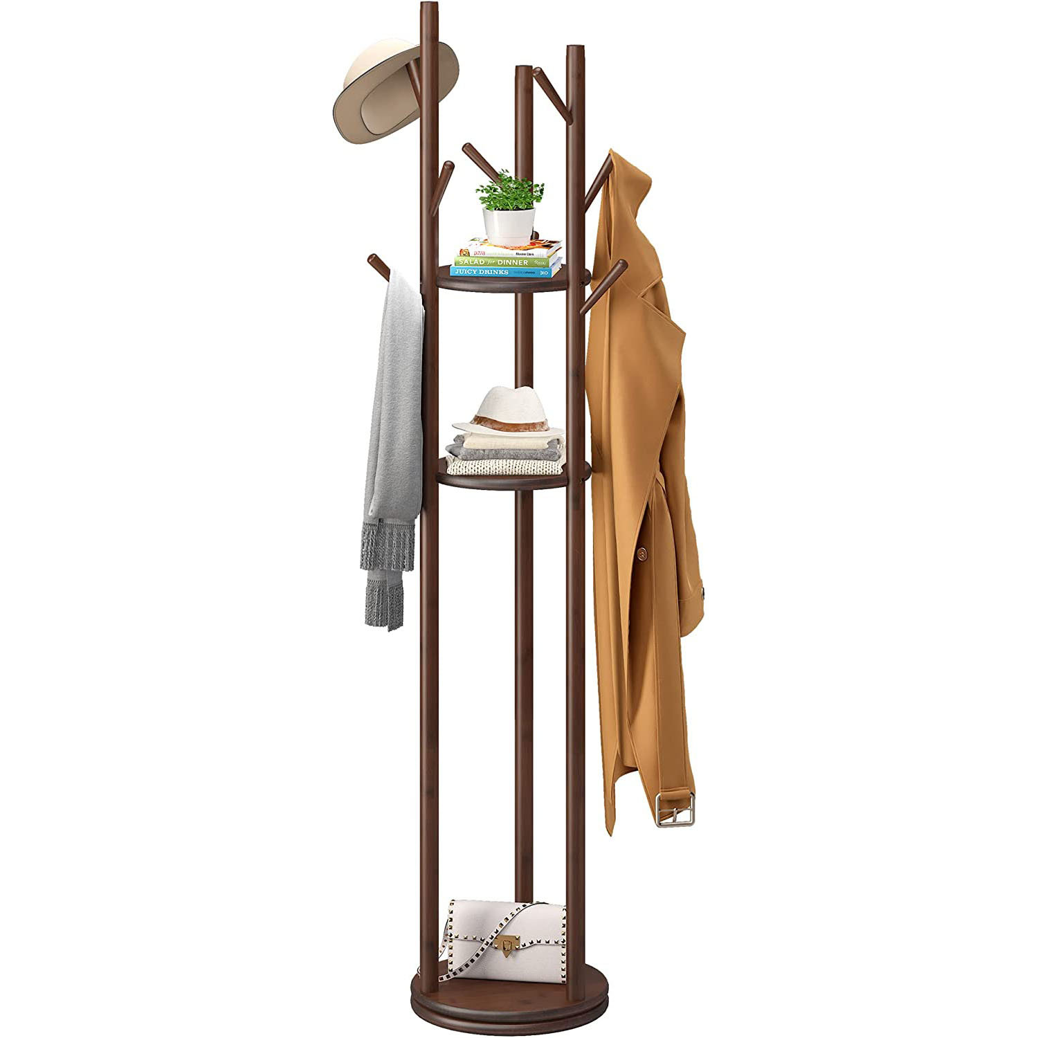 Co-t Solid Wood 9 - Hook Freestanding Coat Rack with Storage | Wayfair