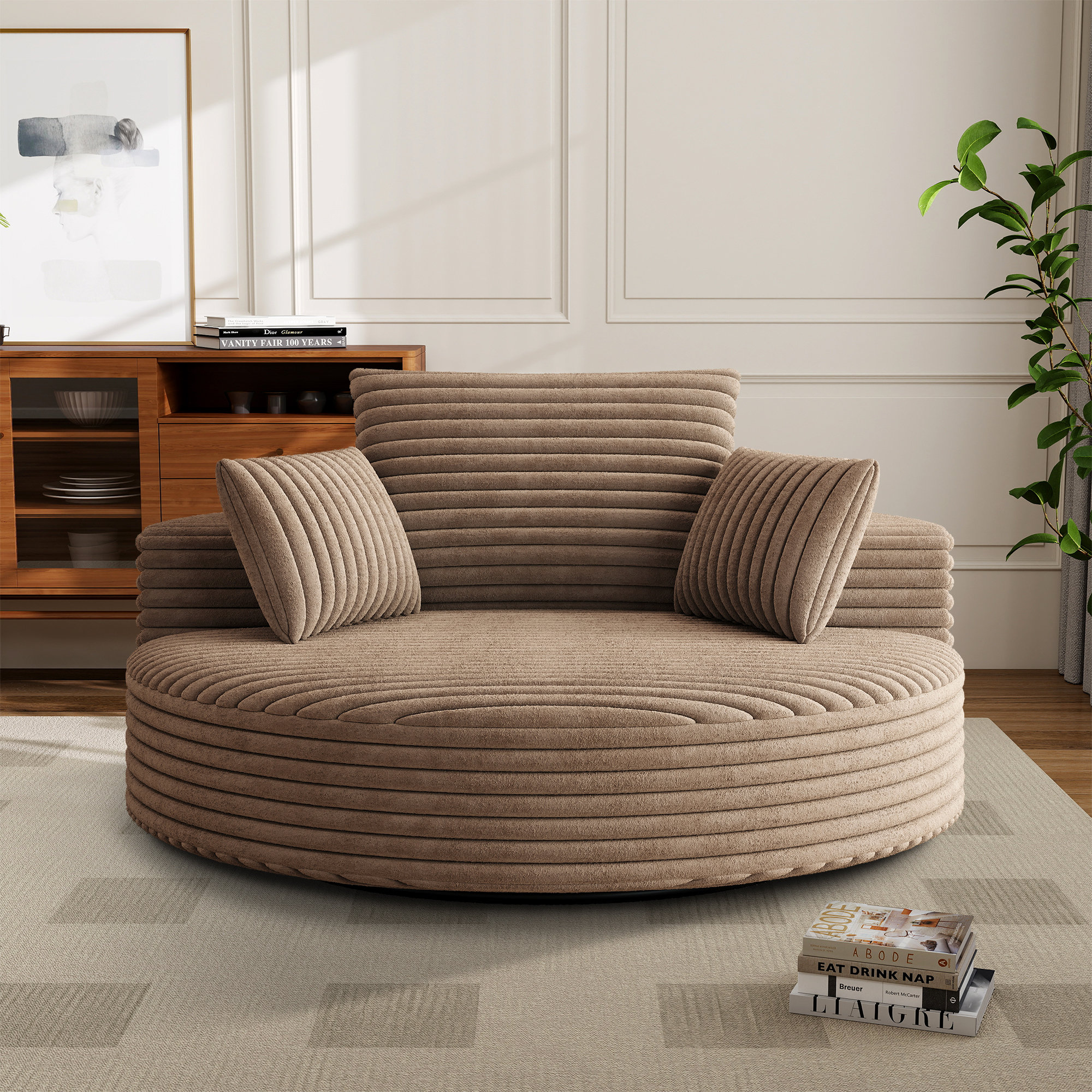 Latitude Run® Wide Corduroy Swivel Chair And Fluffy Sleeper Sofa With ...