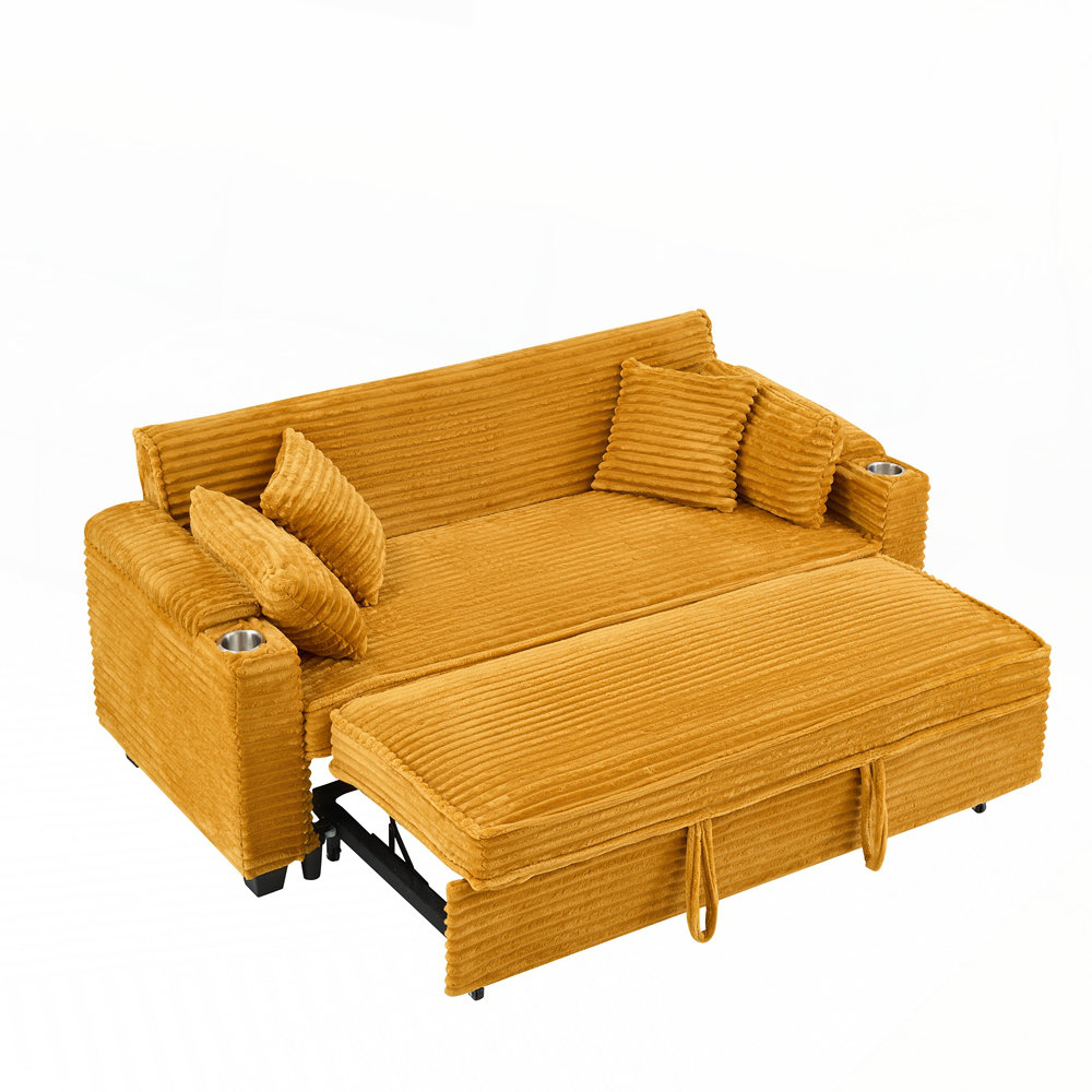 Everly Quinn Corduroy Multifunctional Expandable Sofa Bed with Cup ...