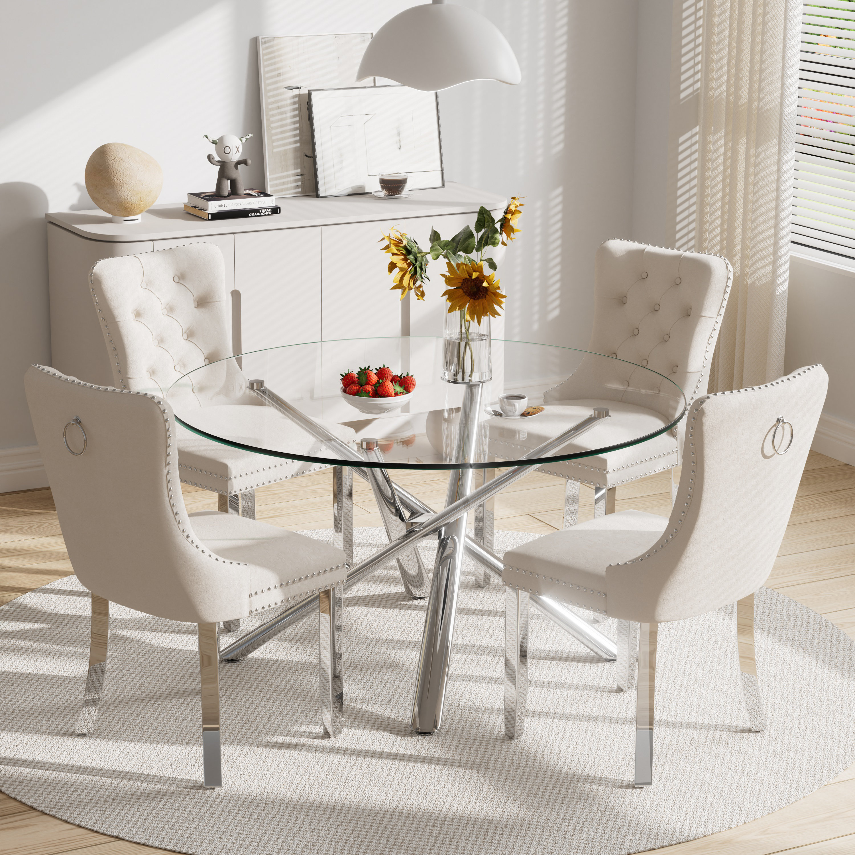 House of Hampton 5-Piece Round Glass Dining Table Set - Wayfair Canada