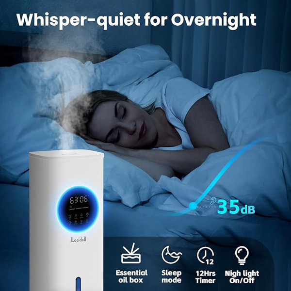 Lacidoll Humidifier for Large Room Bedroom 2.1Gal. Tower Cool Mist with ...