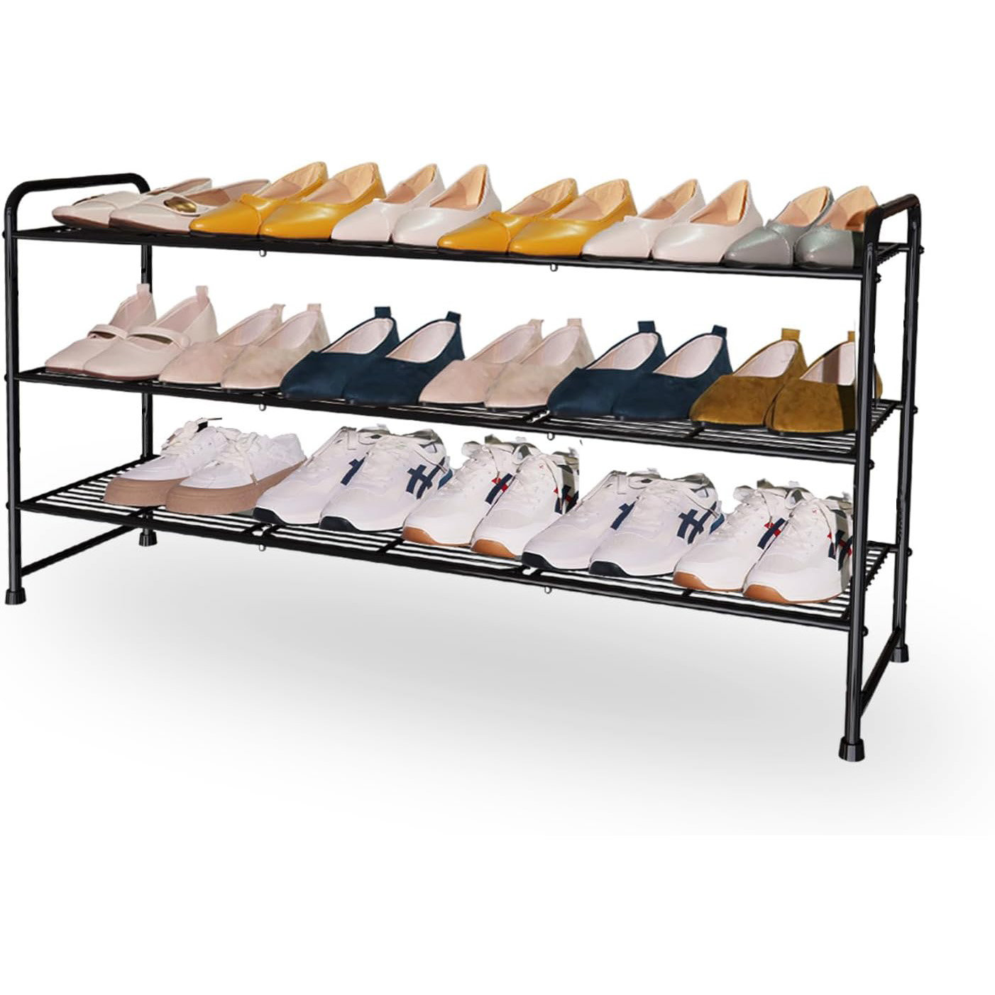 Rebrilliant 3-Tier Long Metal Shoe Rack,Extra Large Capacity Adjustable ...