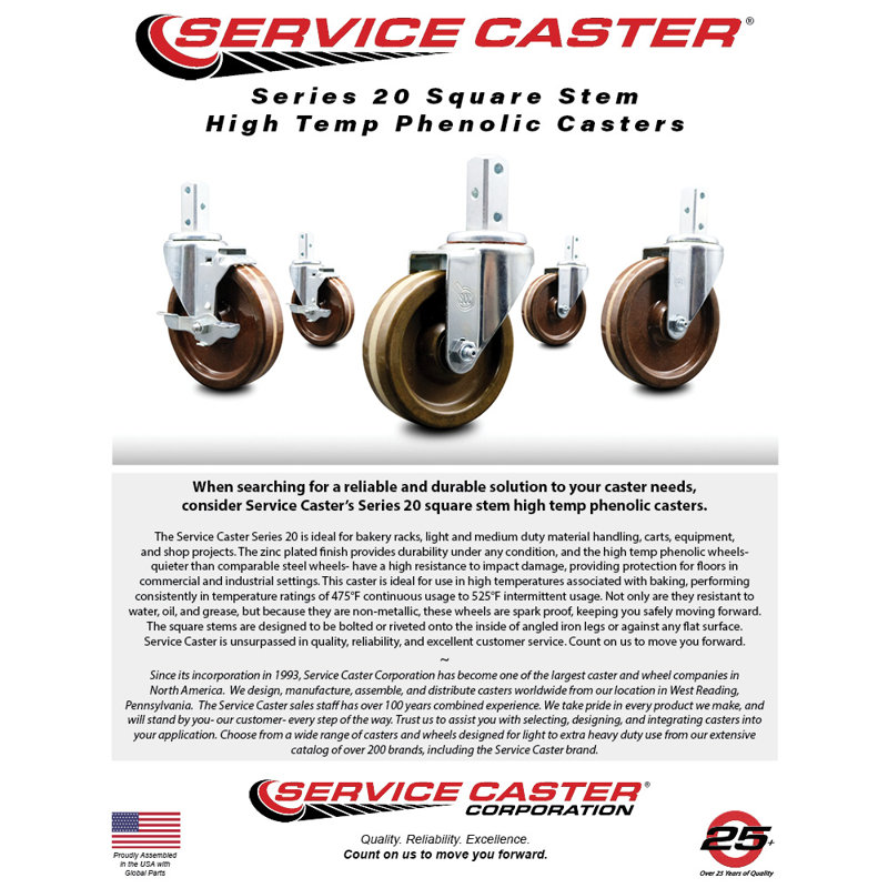 Service Caster High Temp Square Stem Caster Set Total Lock Brake | Wayfair