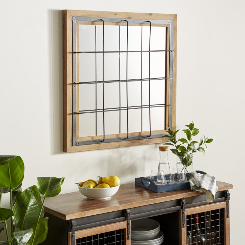 Gracie Oaks Contemporary Square Grid-Patterned Wall Mirror & Reviews ...