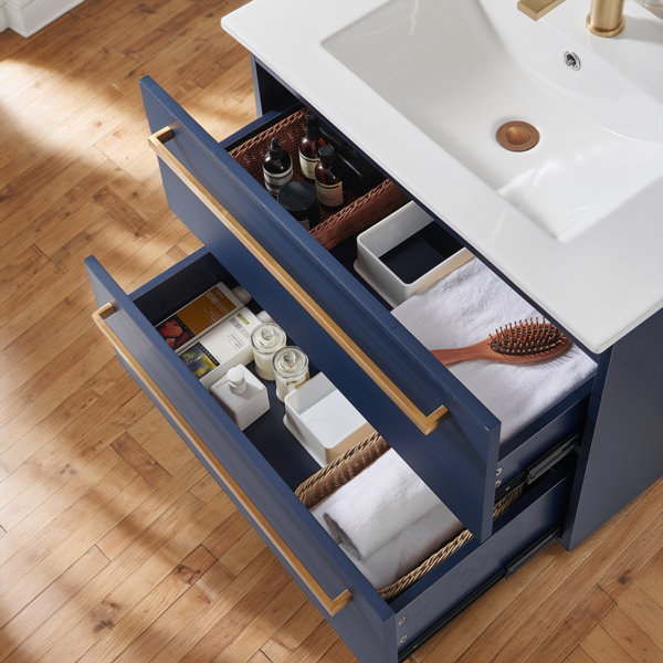 Mercer41 30" Modern Blue Floating Bathroom Vanity | Wayfair