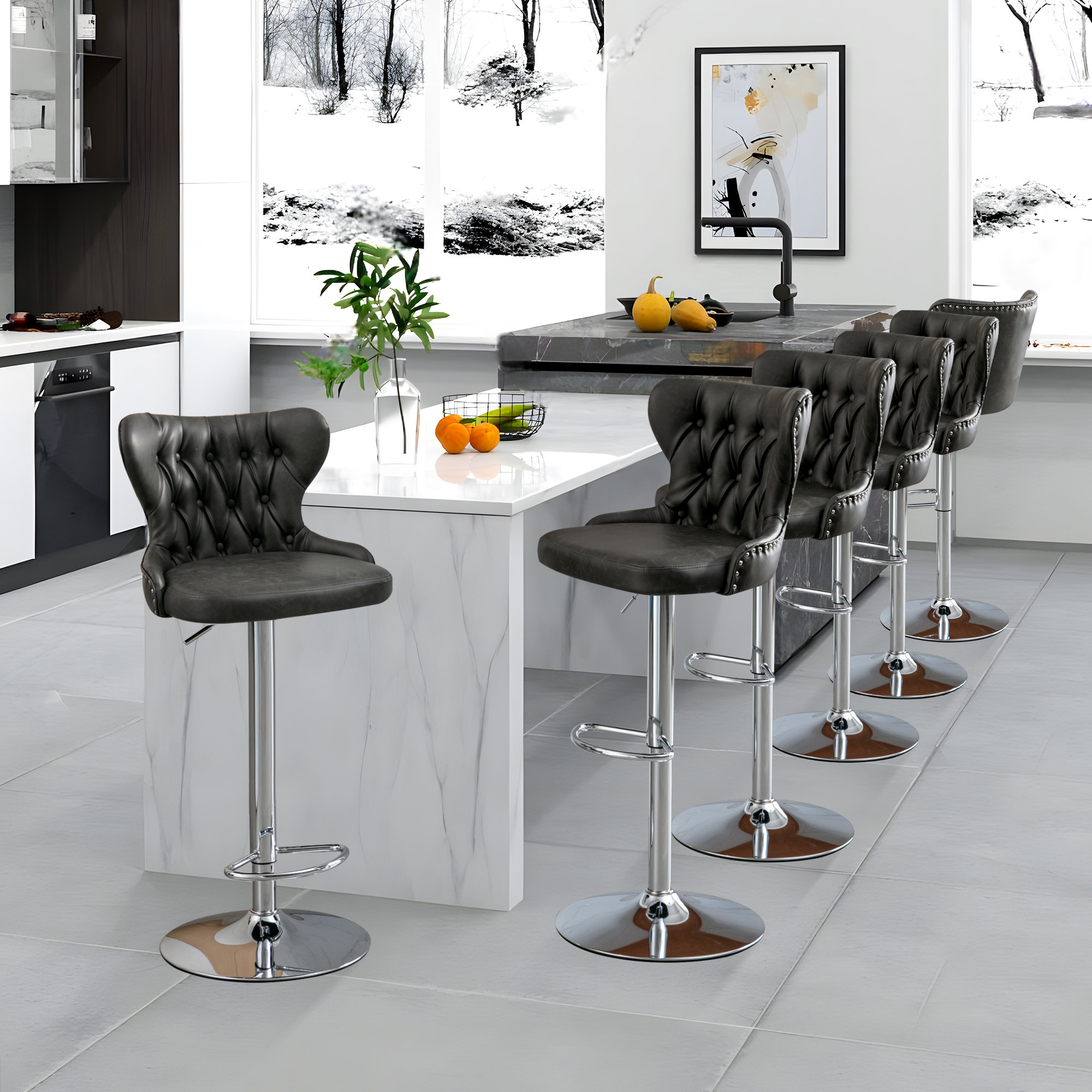 KATA Swivel PU Adjustable Height Counter Bar Stools | Wayfair