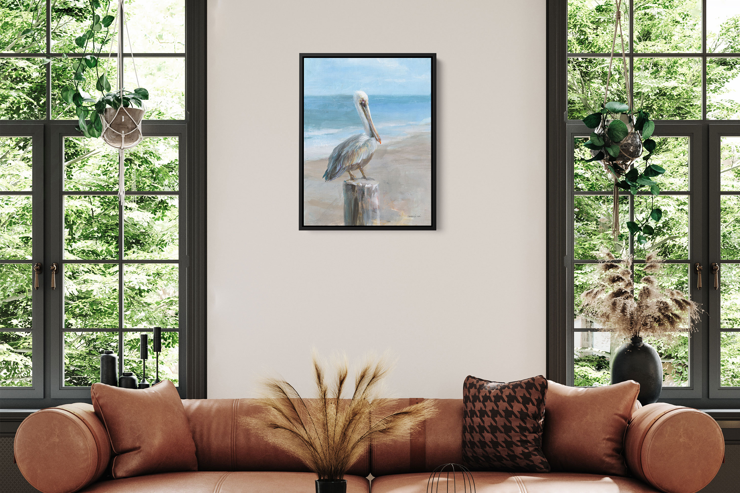 Highland Dunes Pelican by the Sea by Danhui Nai, Blue Coastal Animal ...