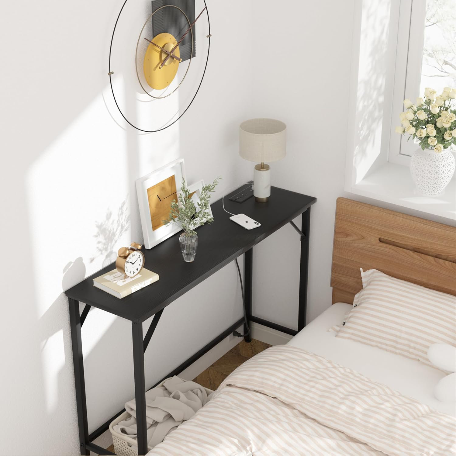 Red Barrel Studio Slim Console Table With Built-In Charging Station ...