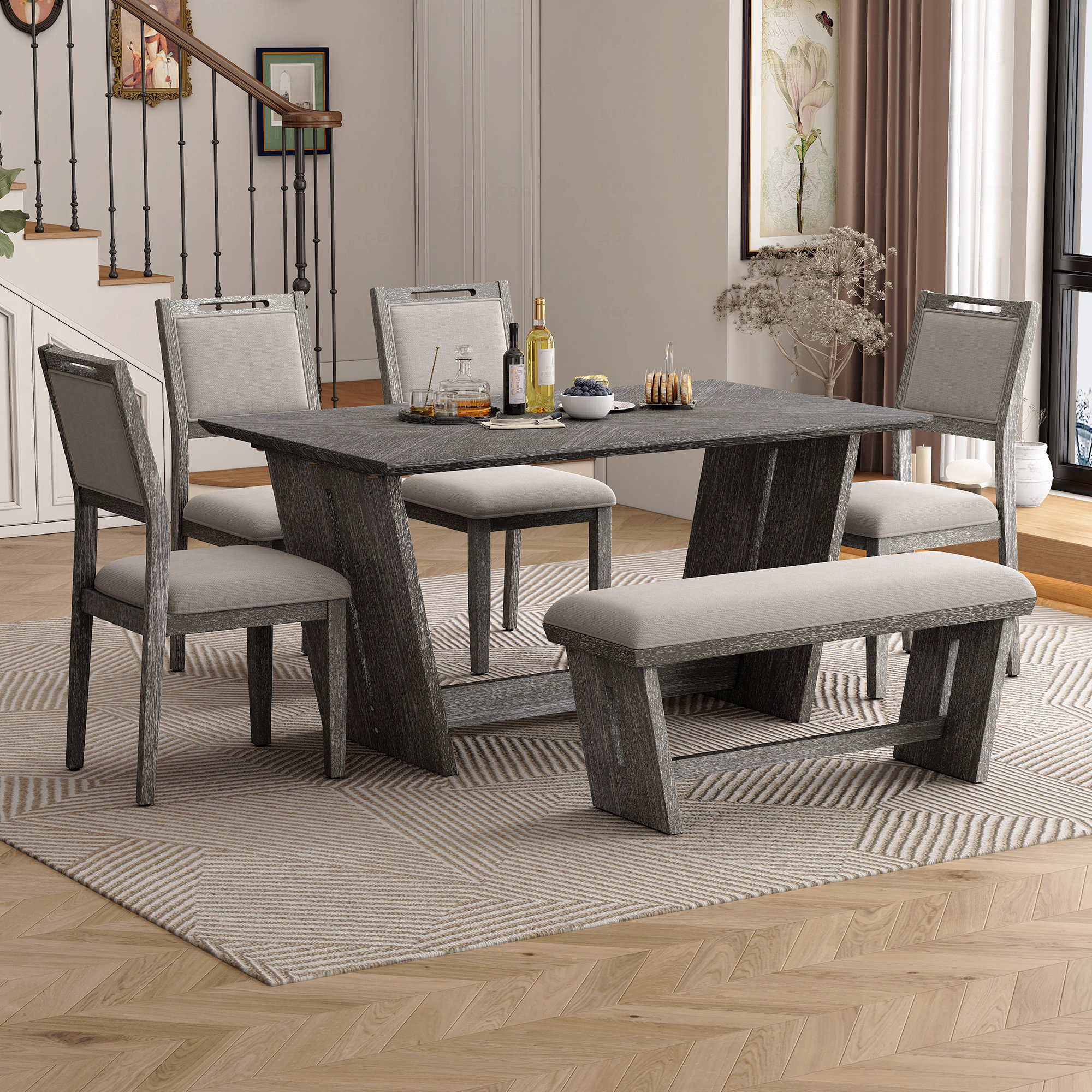 Ophelia & Co. 6-Piece Retro Dining Table Set For 6 People, 60" Wood ...