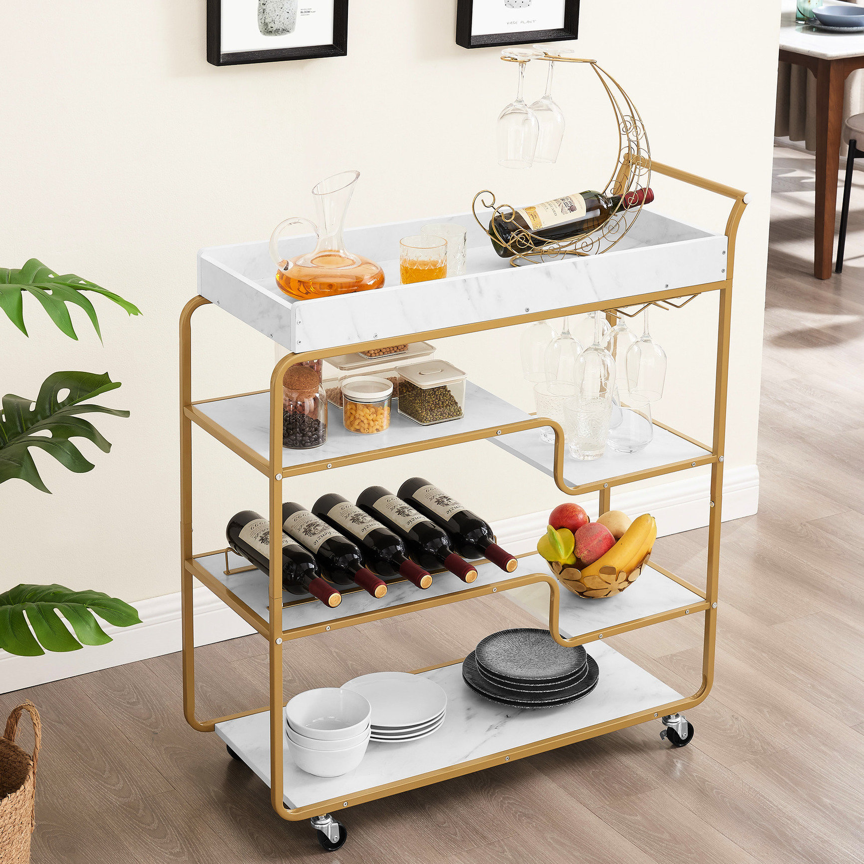 Mercer41 6 Rolling Beverage Cart, Retro Style With Wine And Storage ...