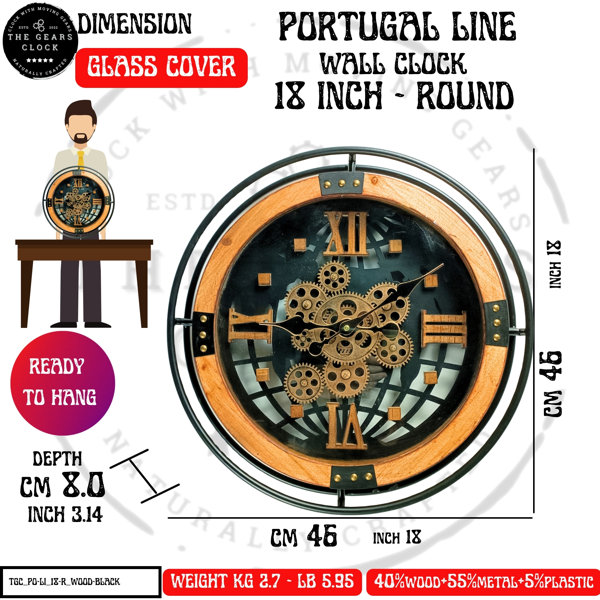THE GEARS CLOCK Wall Clock with Real Moving Gears PO-LI_ 18 in Round ...