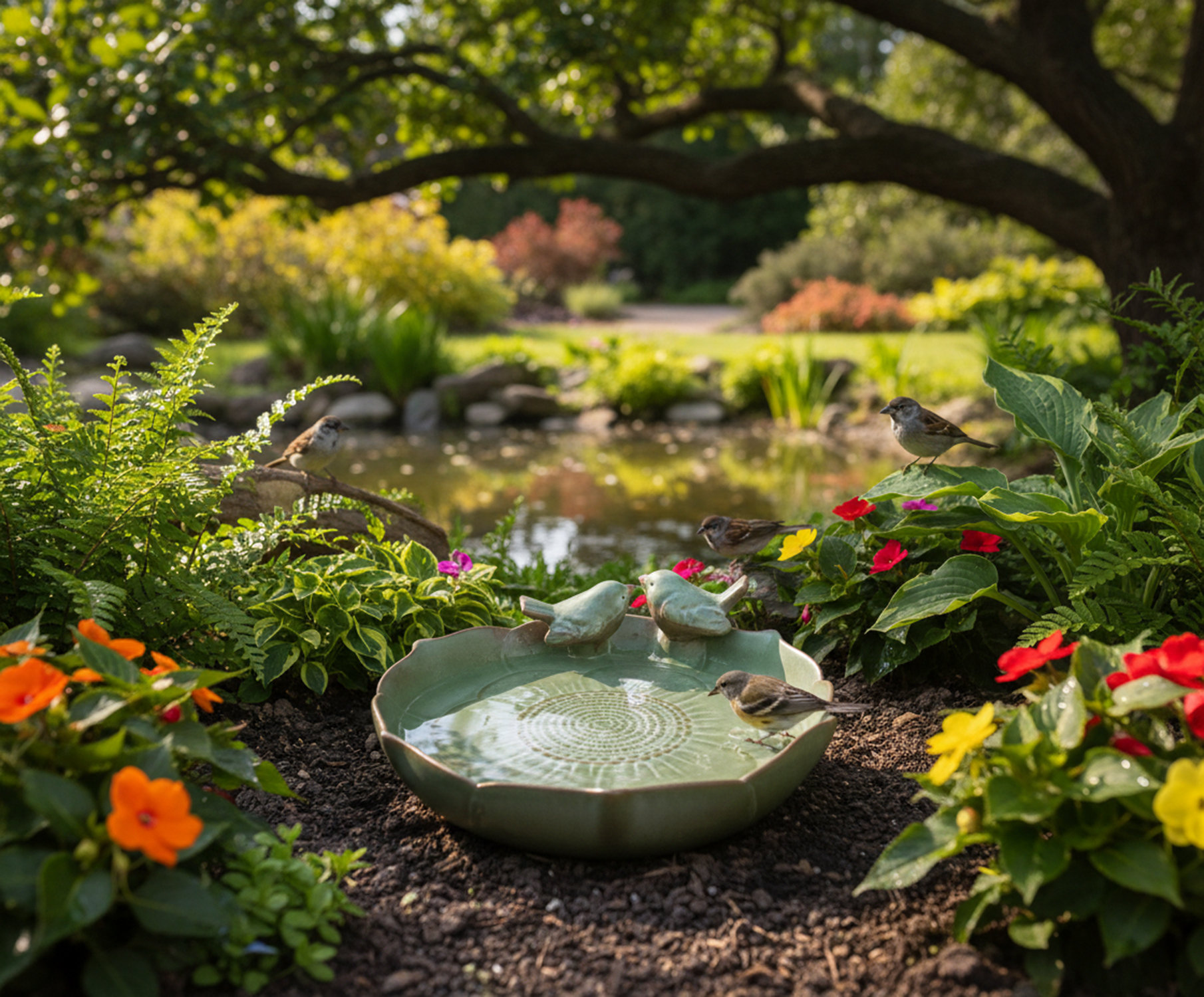 Dakota Fields Ceramic Ground Bird Bath For Garden & Patio | Wayfair.co.uk