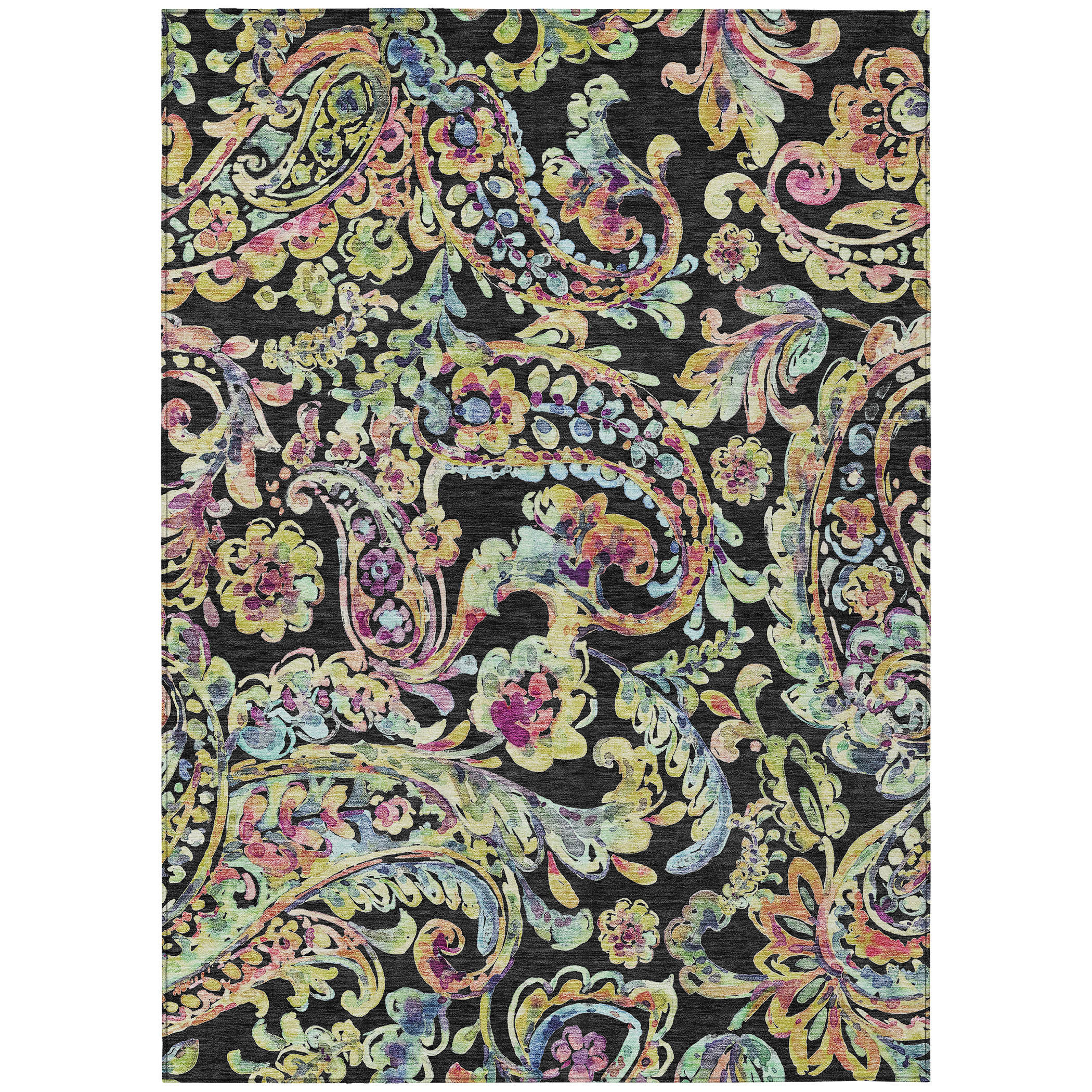 HomeRoots 10' X 14' Artichoke Green Paisley Washable Indoor Outdoor ...