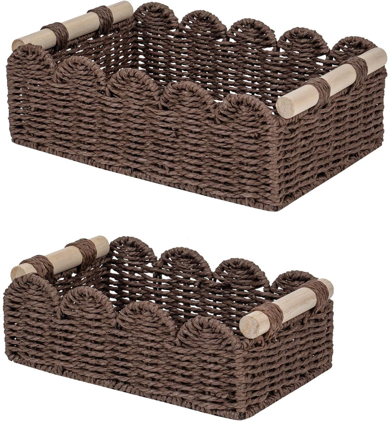 Bay Isle Home™ Set Of 2 Brown Paper Rope Baskets With Wood Handles ...
