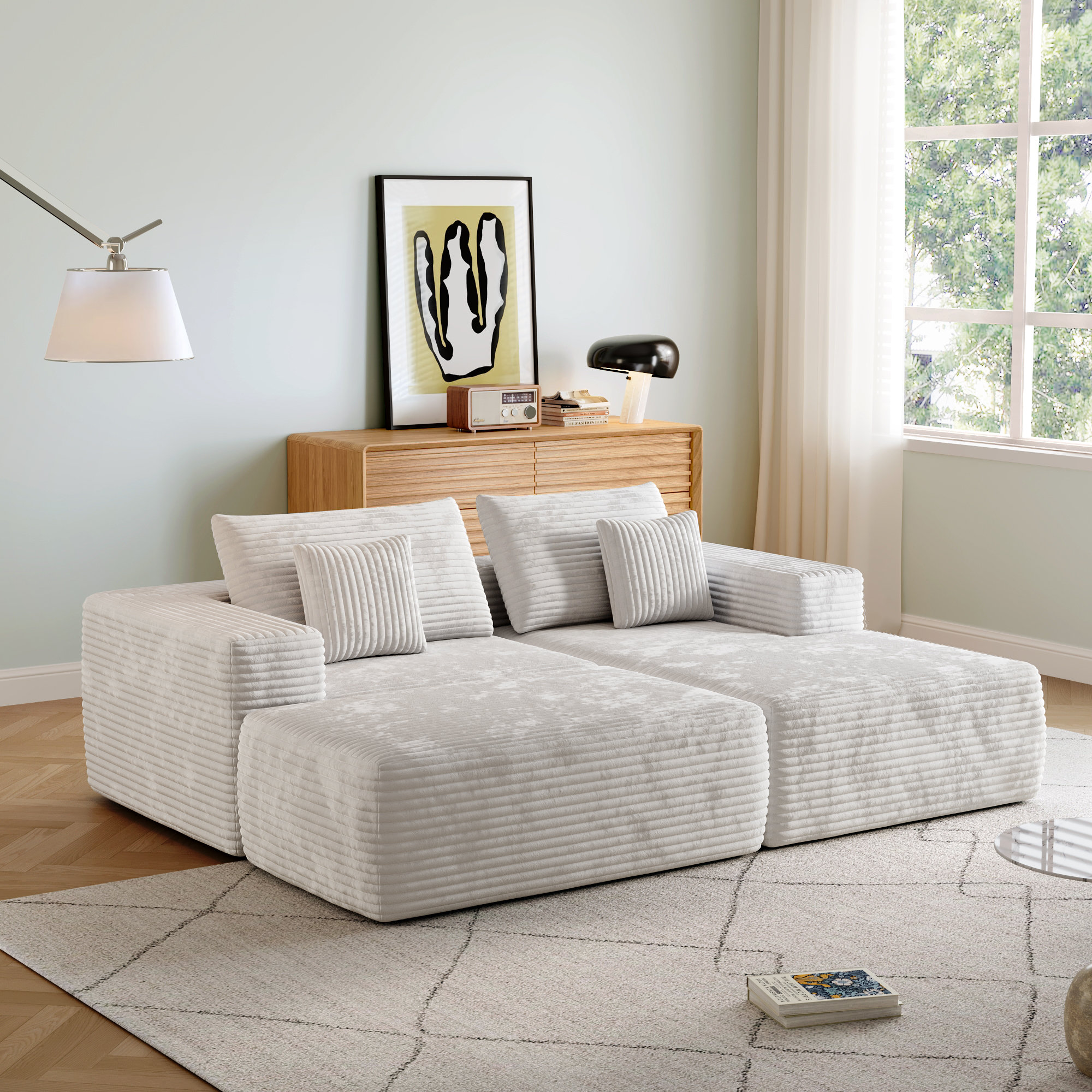 Latitude Run® Sicilia 79.53 Inch 3-Piece Beige Corduroy Sofa With ...