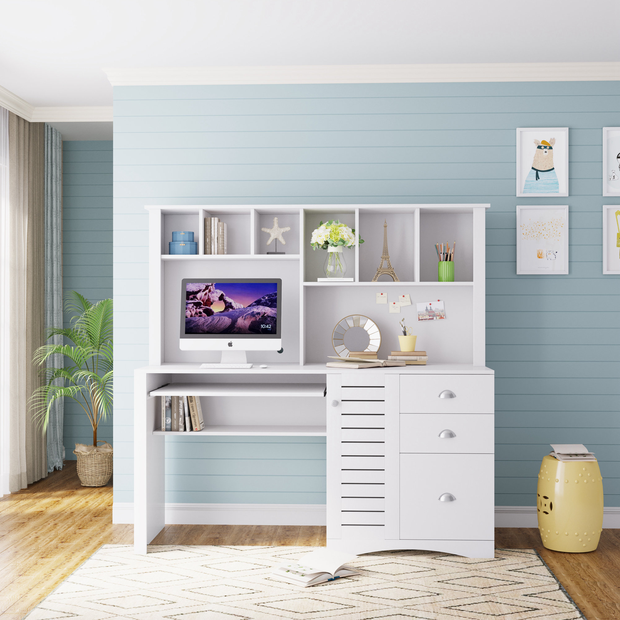 Steelside™ Foxgrove Desk Home Office Computer Desk with Hutch & Reviews ...