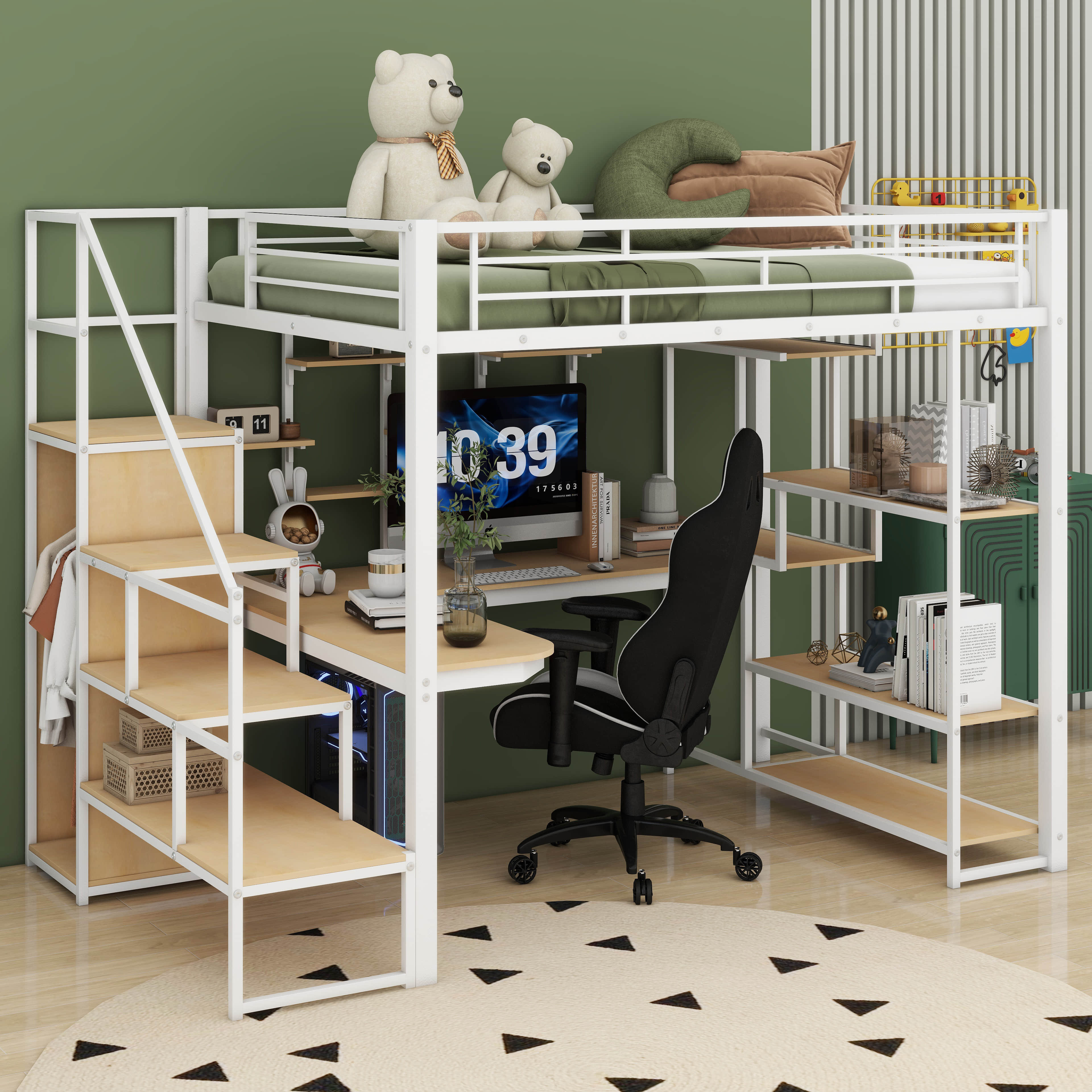 Mason & Marbles Full-Sized Metal High-Rise Bed With Storage Stairs And ...