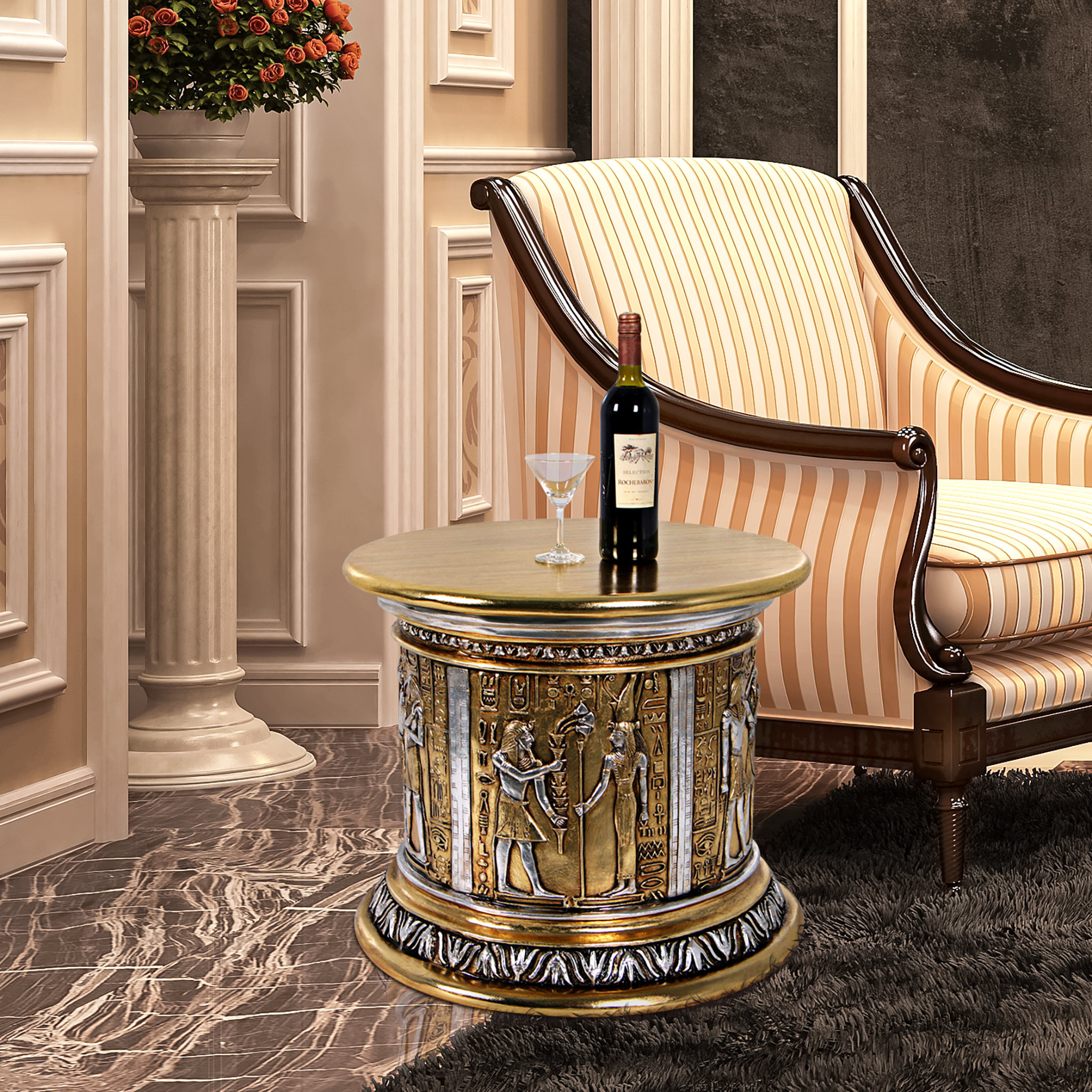 Design Toscano Egyptian Karnak Drum End Table and Statuary Pedestal ...