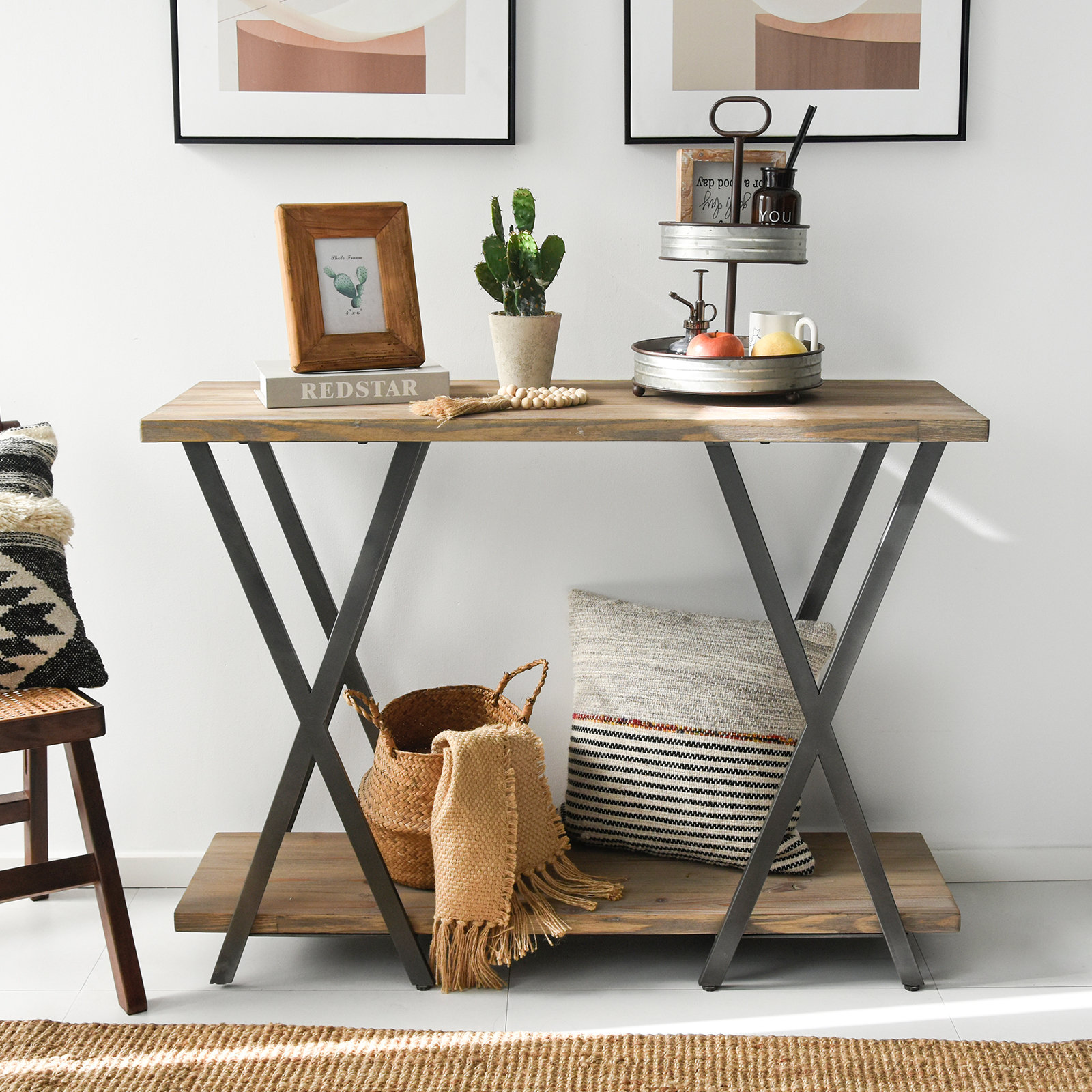 17 Stories Rustic 2 Tier Wood Console Sofa Table | Wayfair