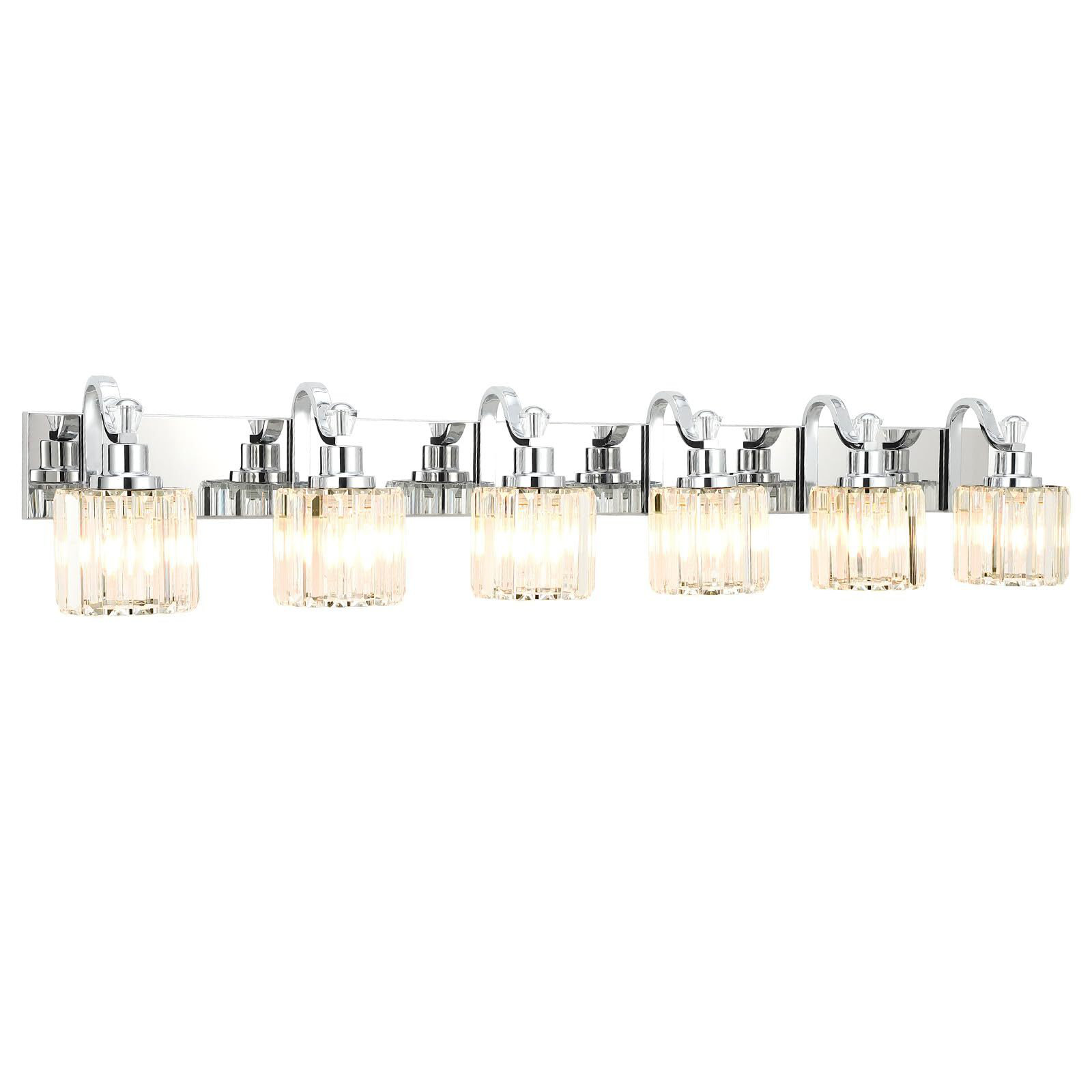 Mercer41 6 Light Modern Crystal Bathroom Vanity Lights Over Mirror ...