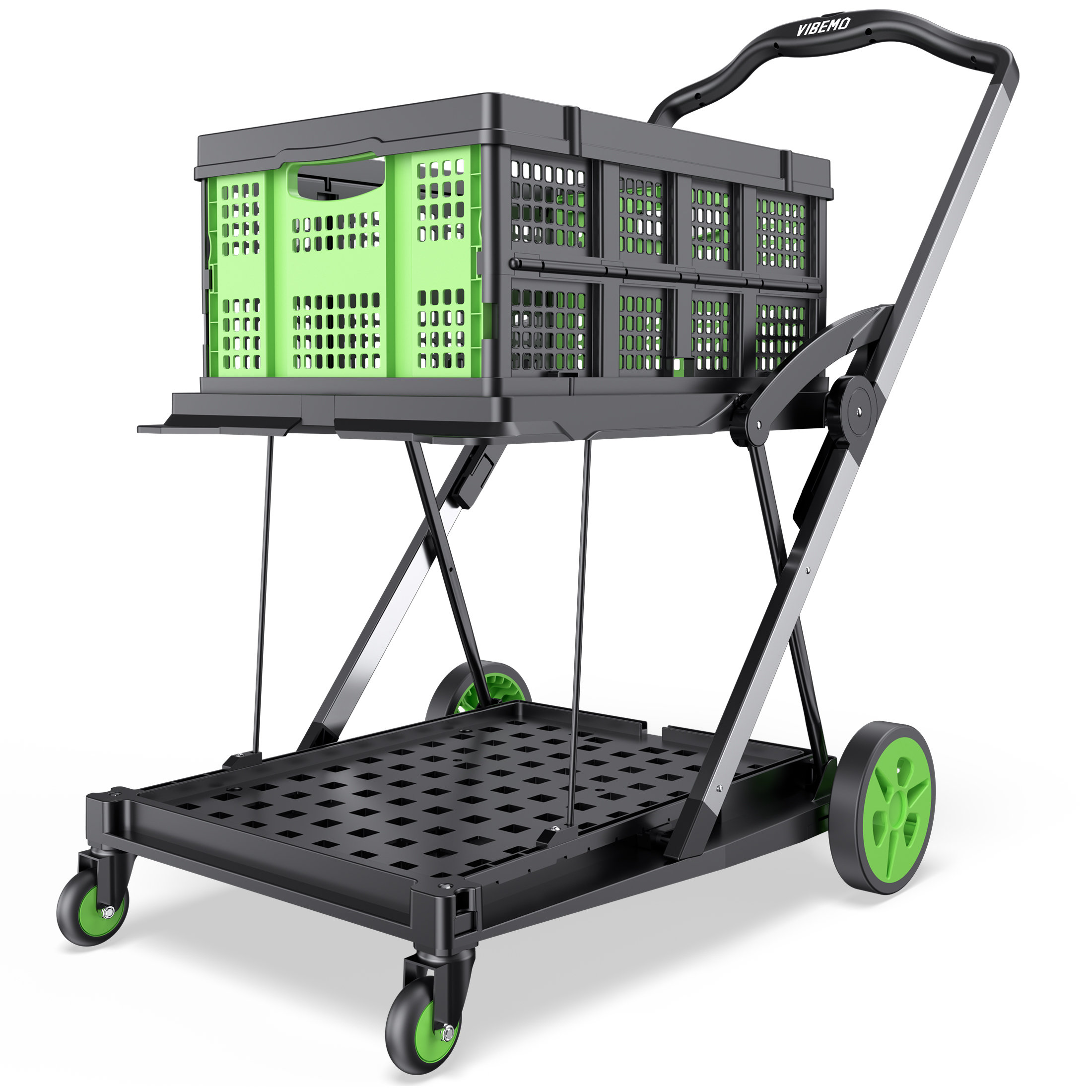ANGGREK Multi Functional Collapsible Carts With Storage Crates, 2-Tier ...