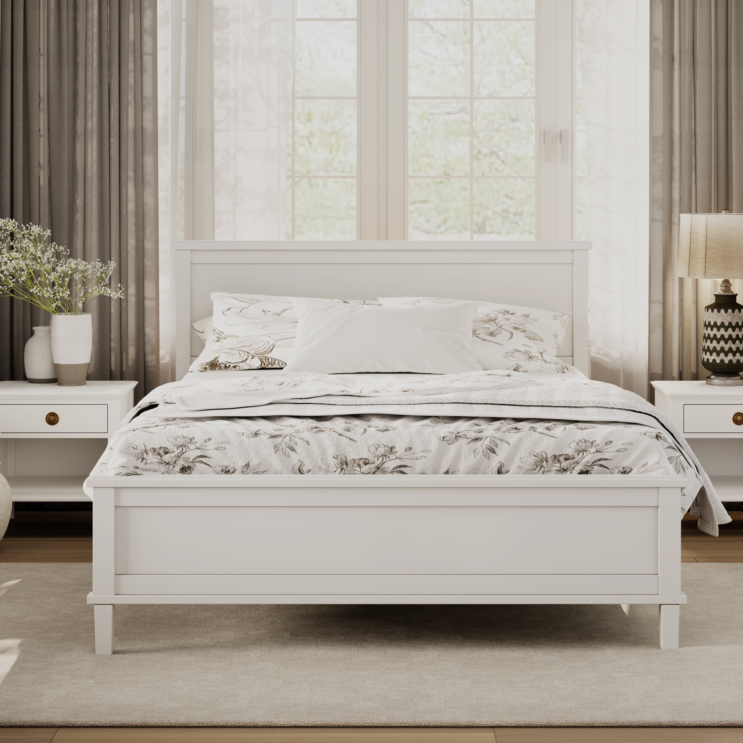 Gracie Oaks Mid-Century Wood Platform Bed with Headboard and Wood Slat ...