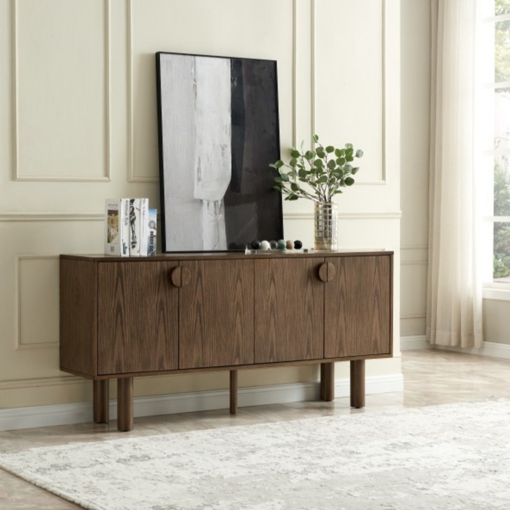 Millwood Pines Walnut colored TV stand, buffet with storage cabinets ...