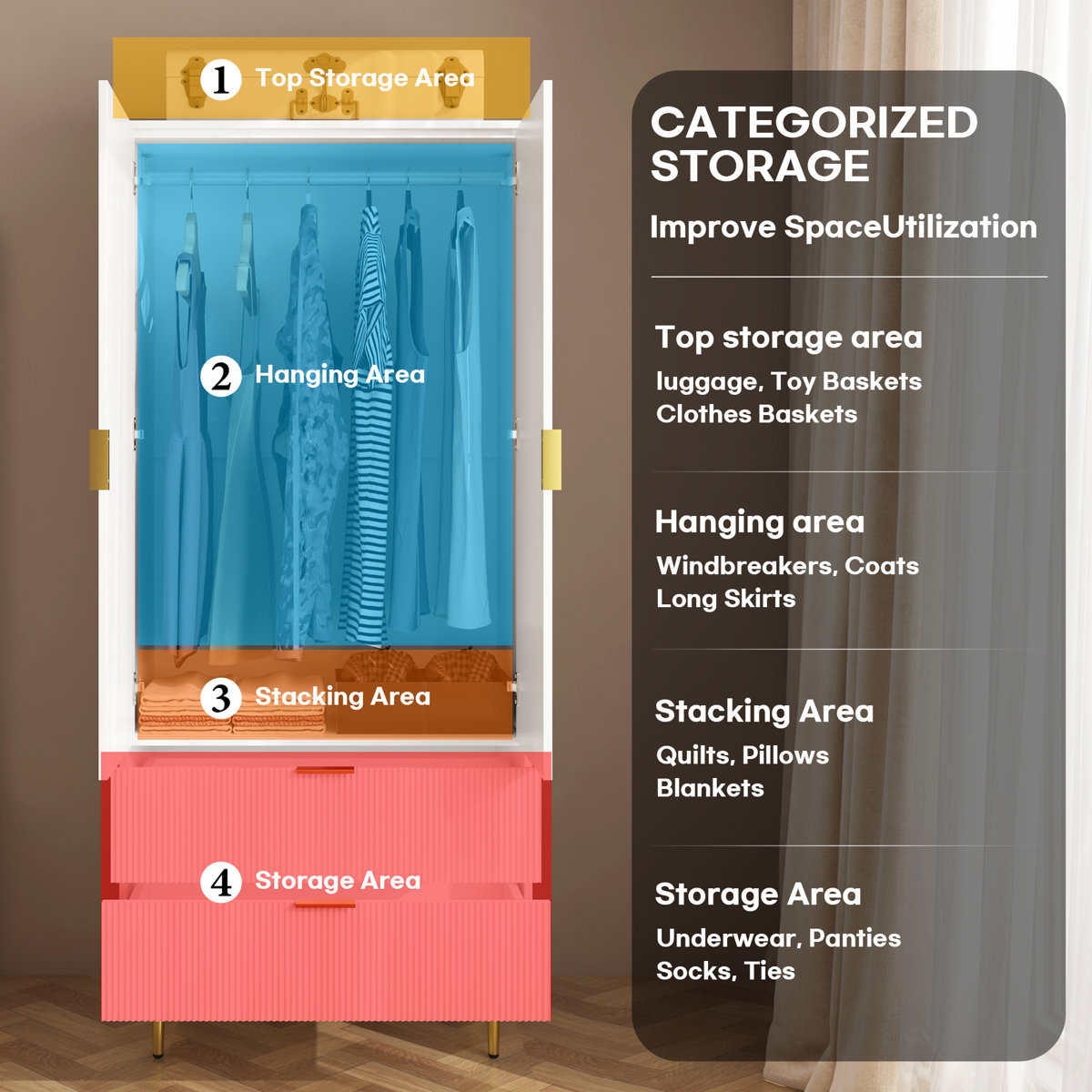 BOMETAO Wood Armoire Wardrobe Closet with 2 Drawers, 70" H x 20" D ...